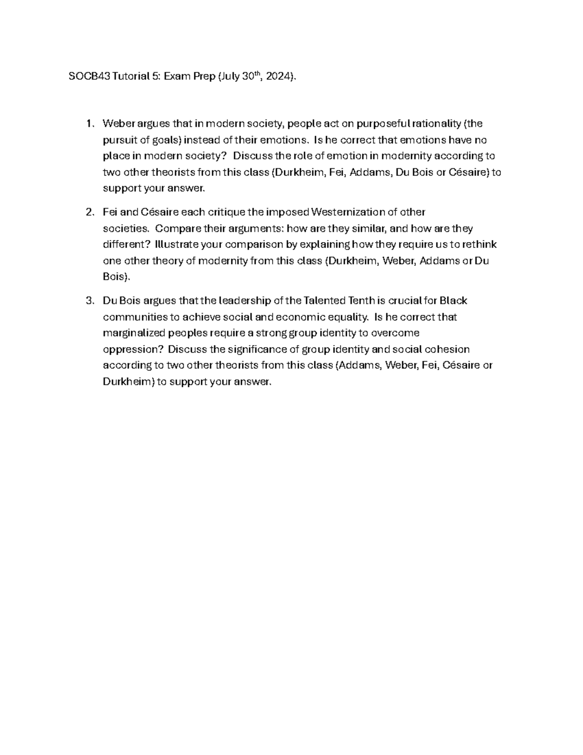 SOCB43 Tutorial 5 - Sample Questions - SOCB43 Tutorial 5: Exam Prep ...