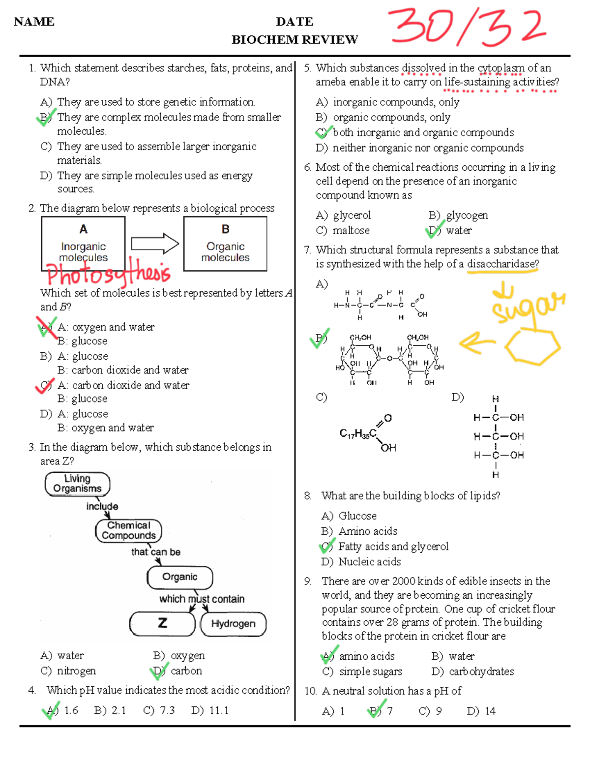 Bio Chem review 2023 per 7 sp - NAME DATE BIOCHEM REVIEW A) They are ...
