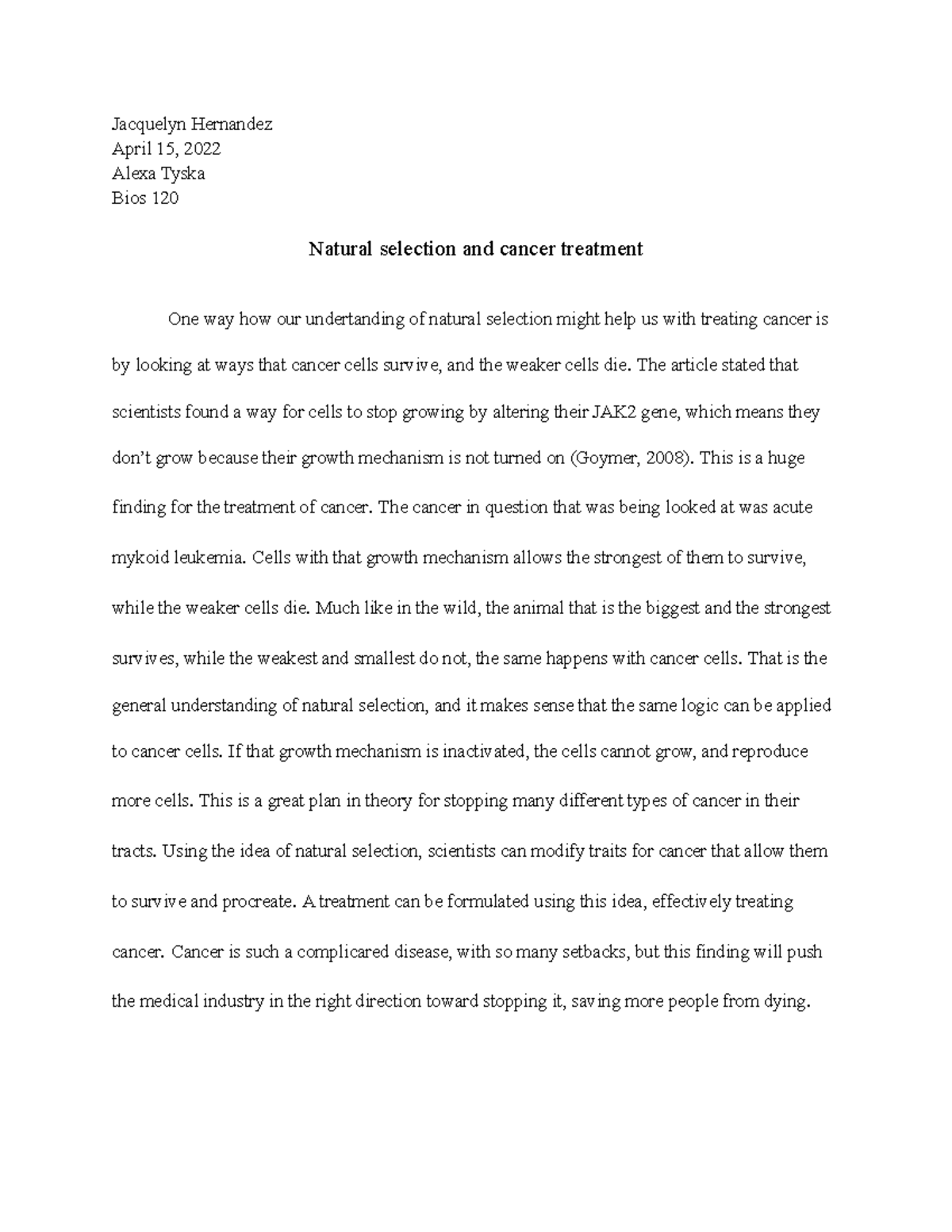 Natural selection assignment one page synopsis-Jacquelyn Hernandez ...