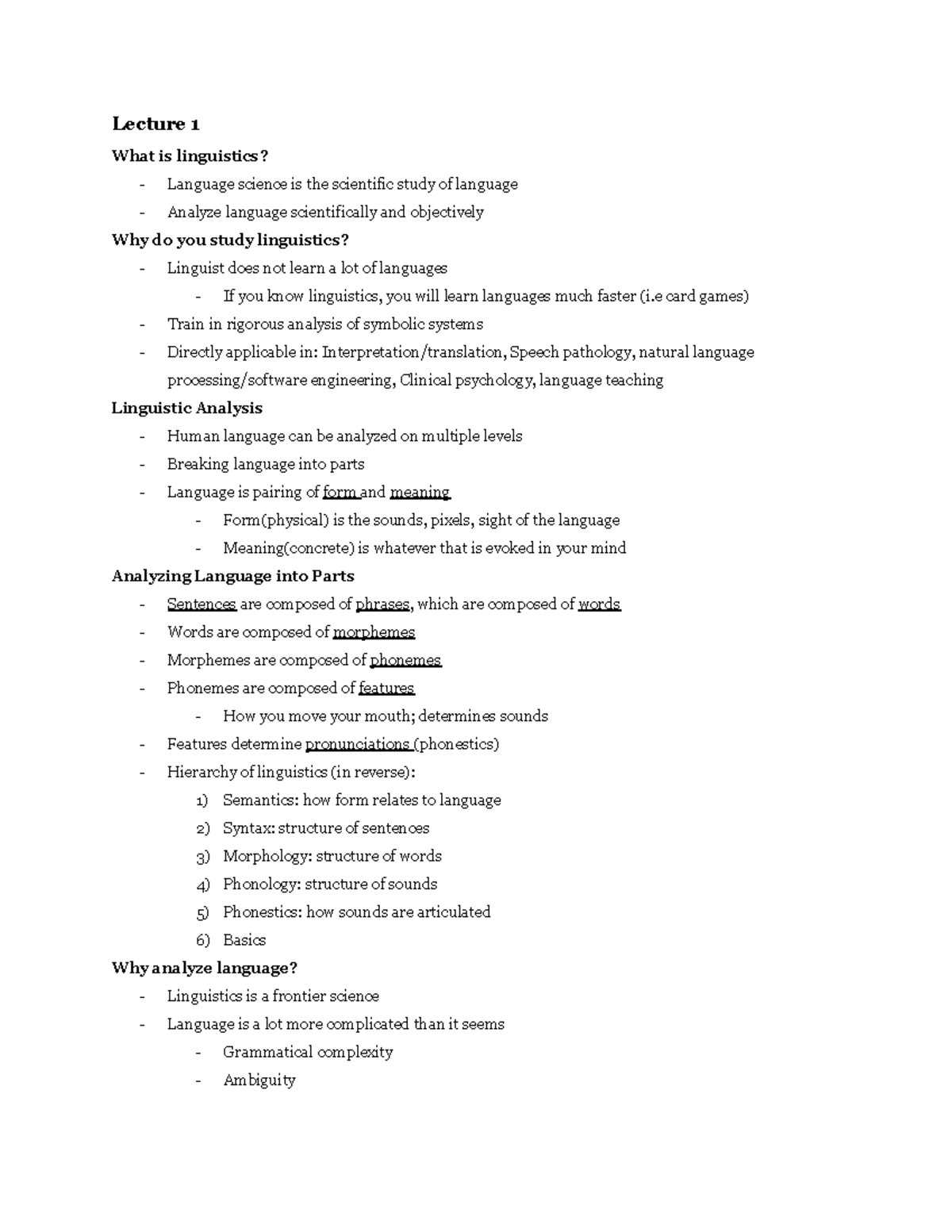 LSCI 3 Notes: Professor FUTRELL - Lecture 1 What is linguistics ...