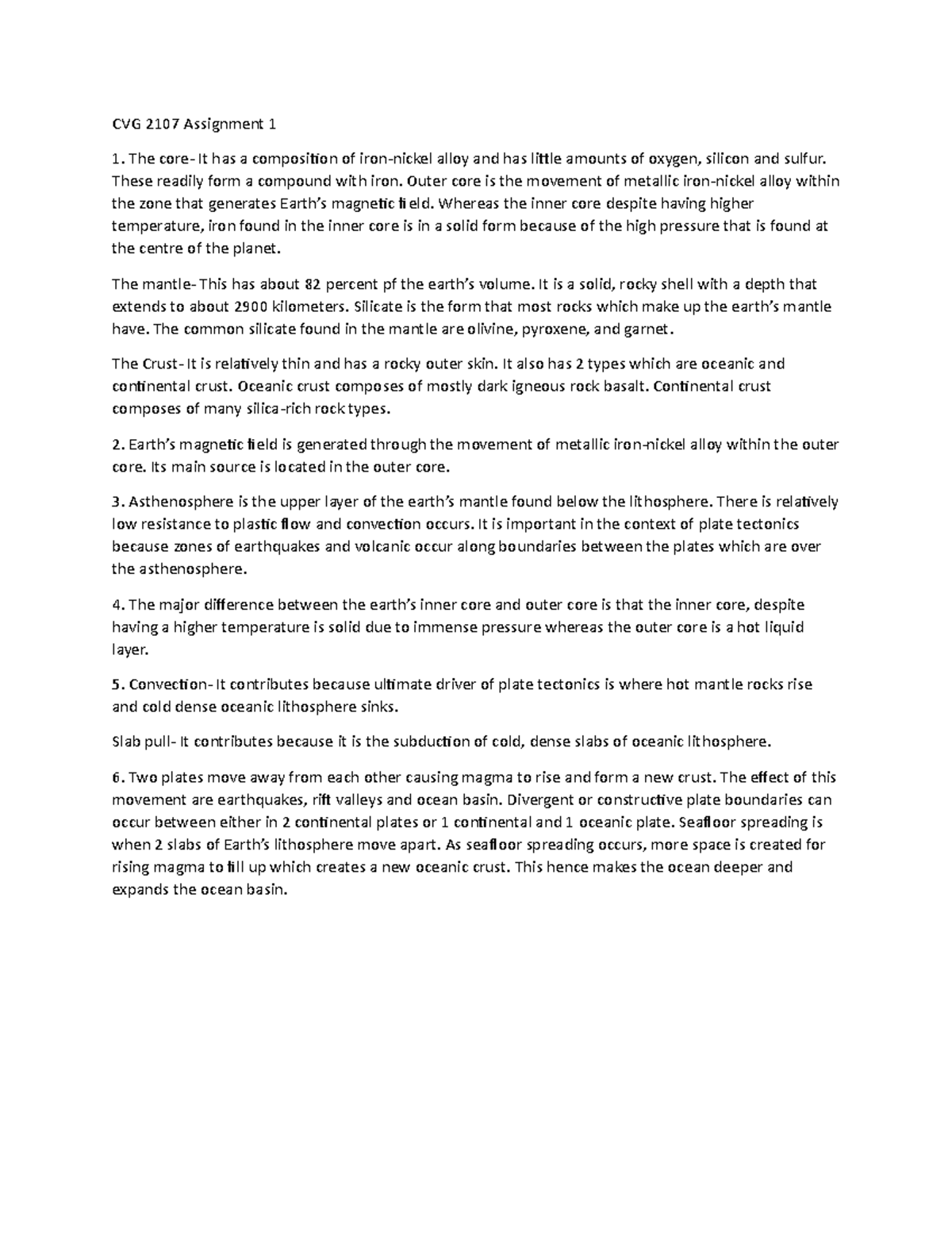 CVG 2107 Assignment 1 - CVG 2107 Assignment 1 The core- It has a composition of iron-nickel ...