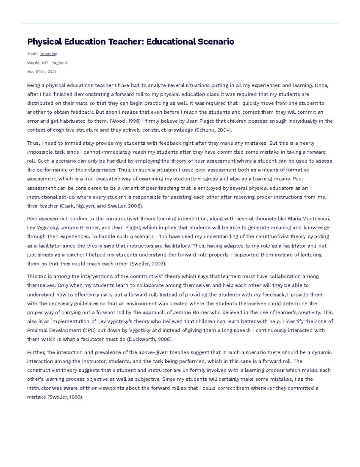Physical Education Teacher- Educational Scenario Free Essay Example ...