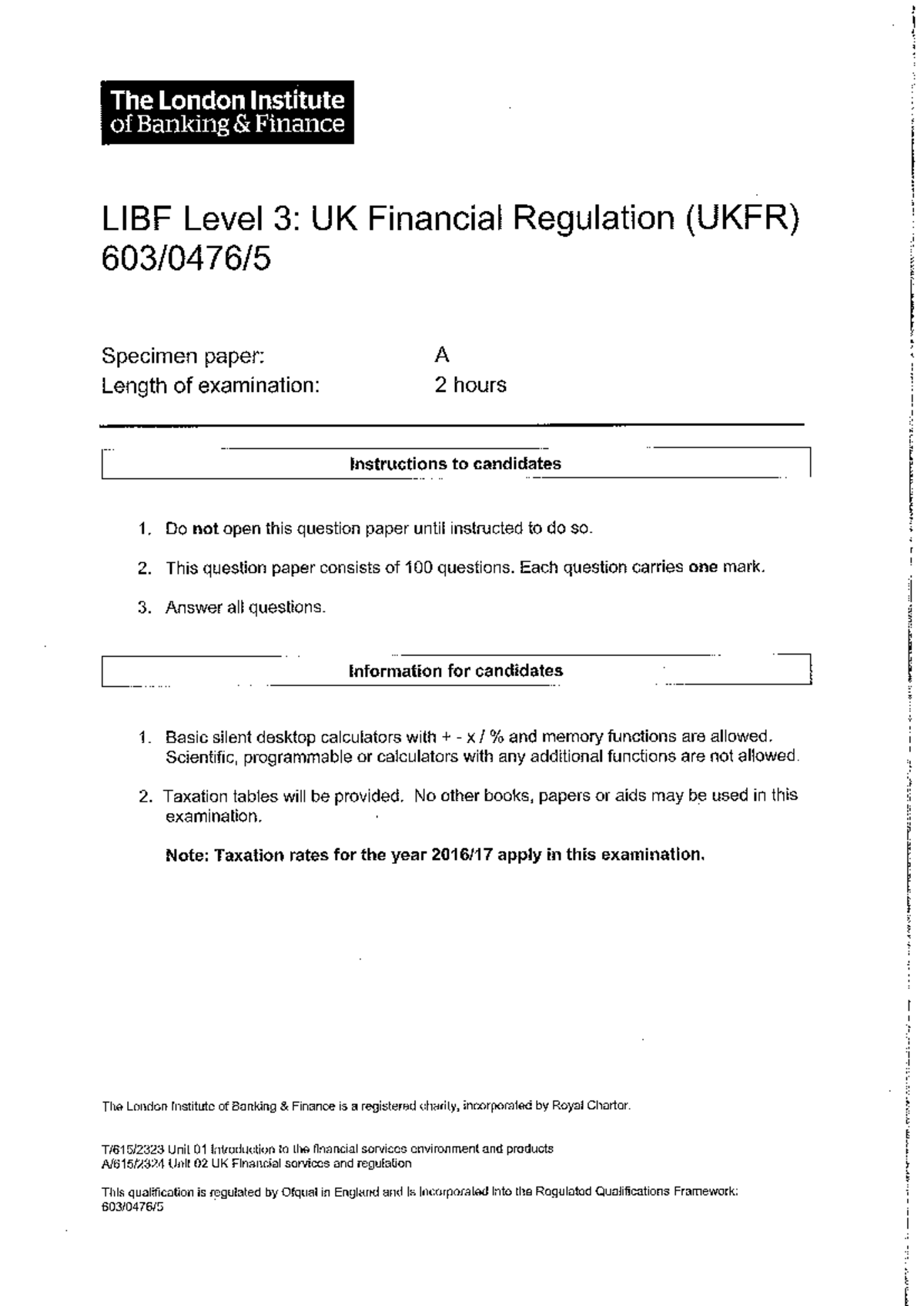 Ce MAP 1 Specimen Paper A Dec 16 - The London Institute of Banking ...