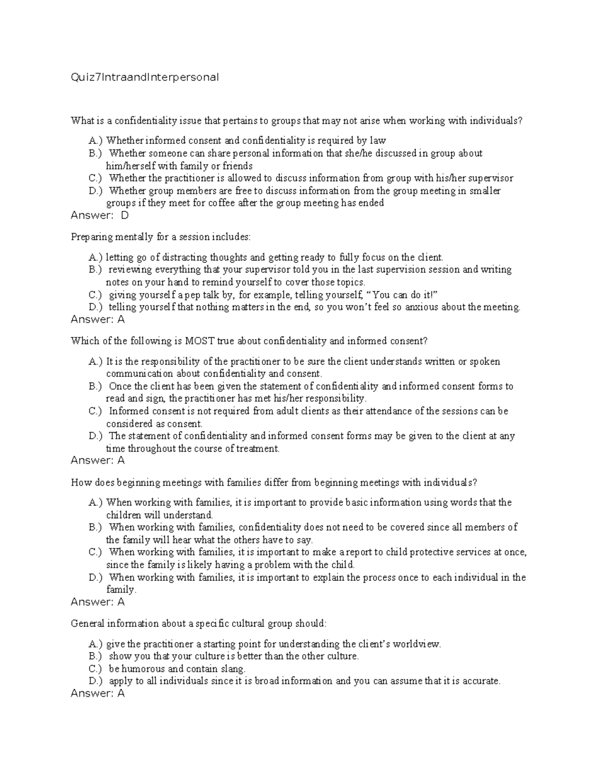 Quiz 7: Intra- and Interpersonal Skills Questions and Answers ...