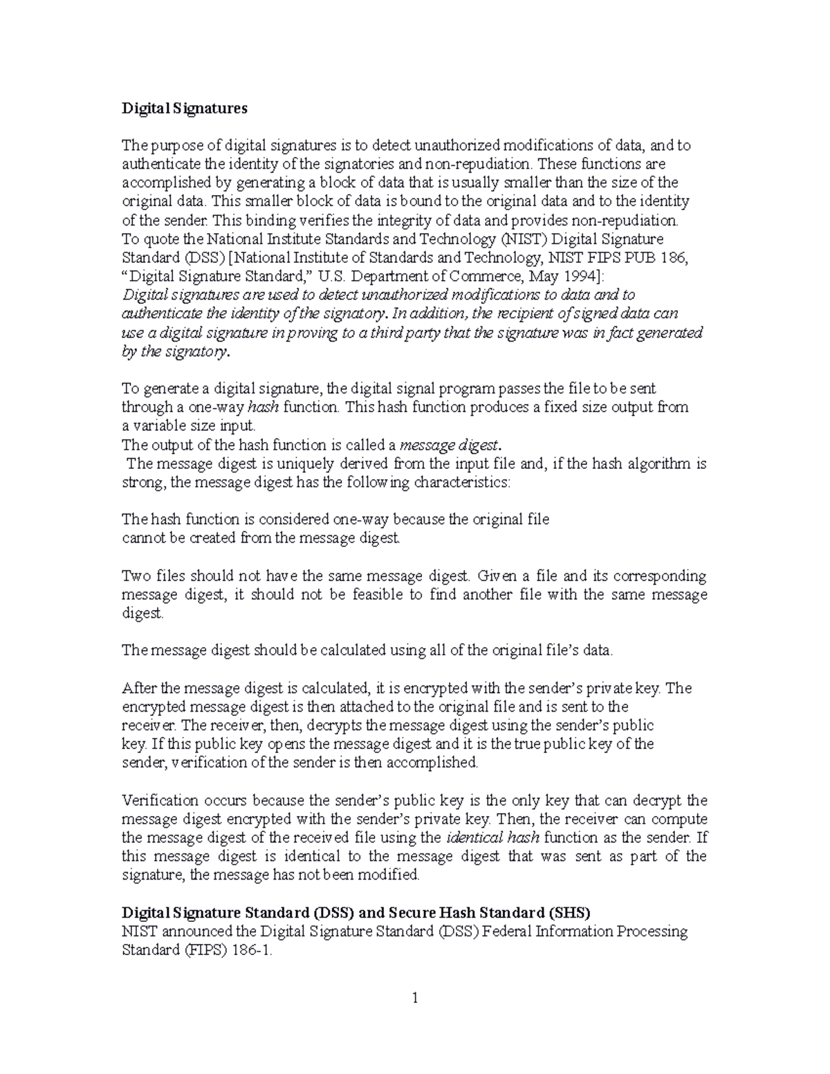 Digital Signatures etal - Digital Signatures The purpose of digital ...