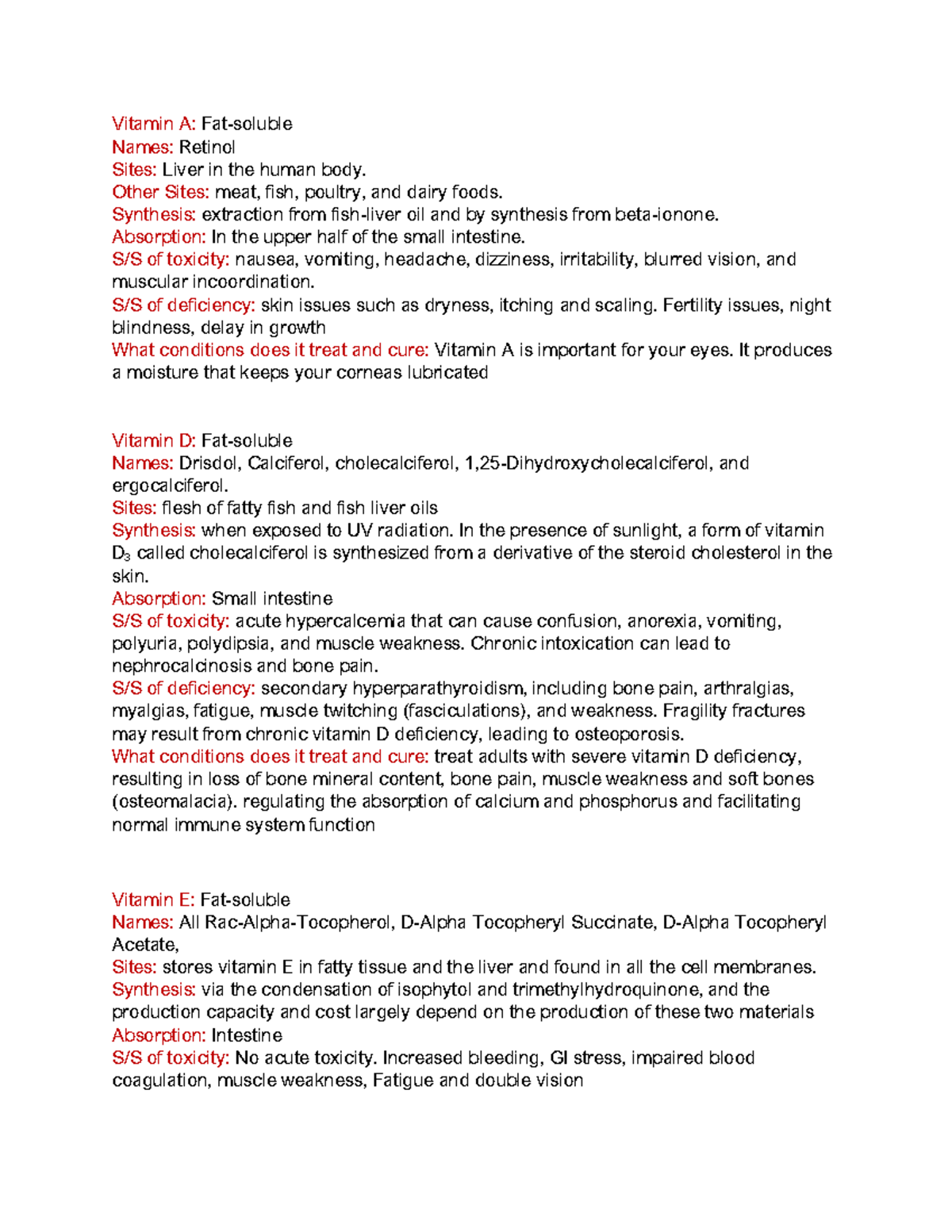 Vtamin card Fat-soluble - Vitamin A: Fat-soluble Names: Retinol Sites ...