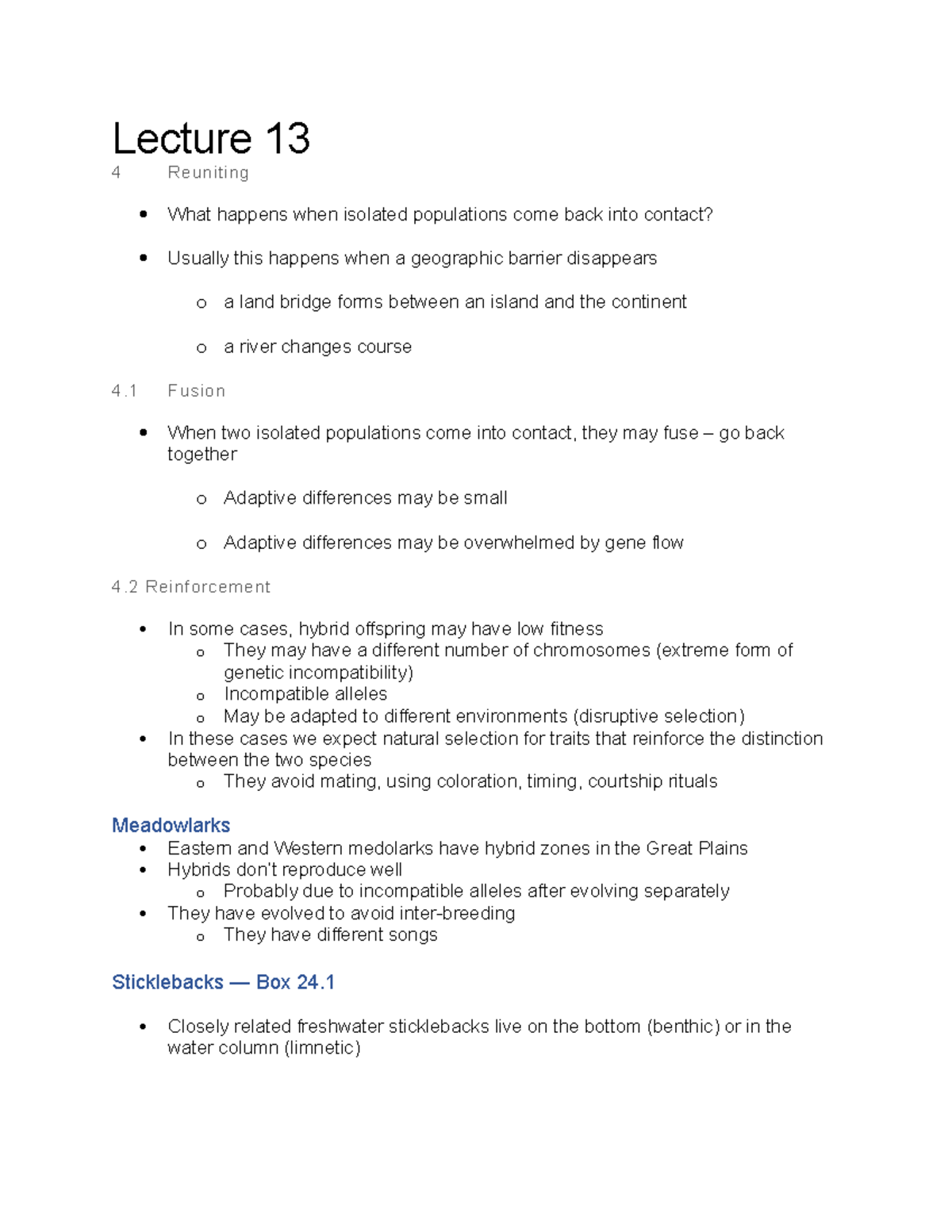 Lecture 13 - Chapter 13 notes evolutionary biology - Lecture 13 4 ...