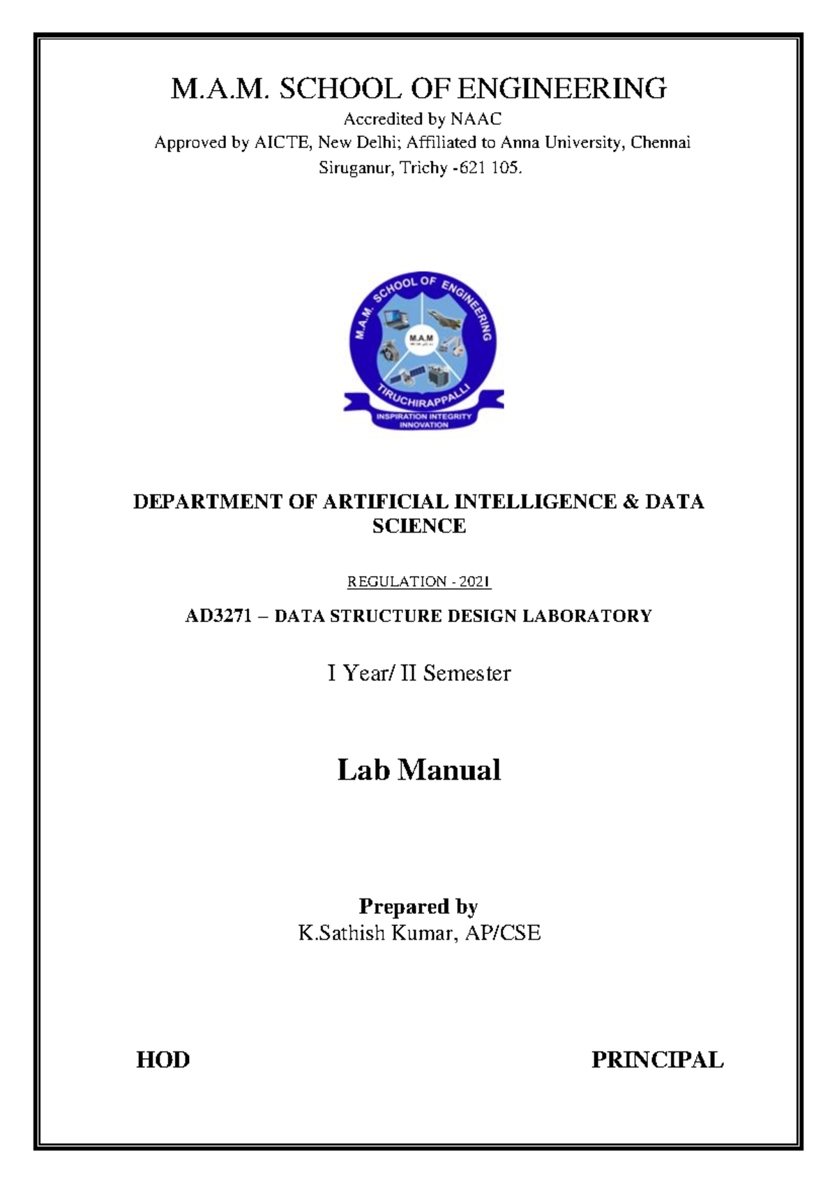 AD3271-DSD LAB Manual - Good - M.A. SCHOOL OF ENGINEERING Accredited by ...