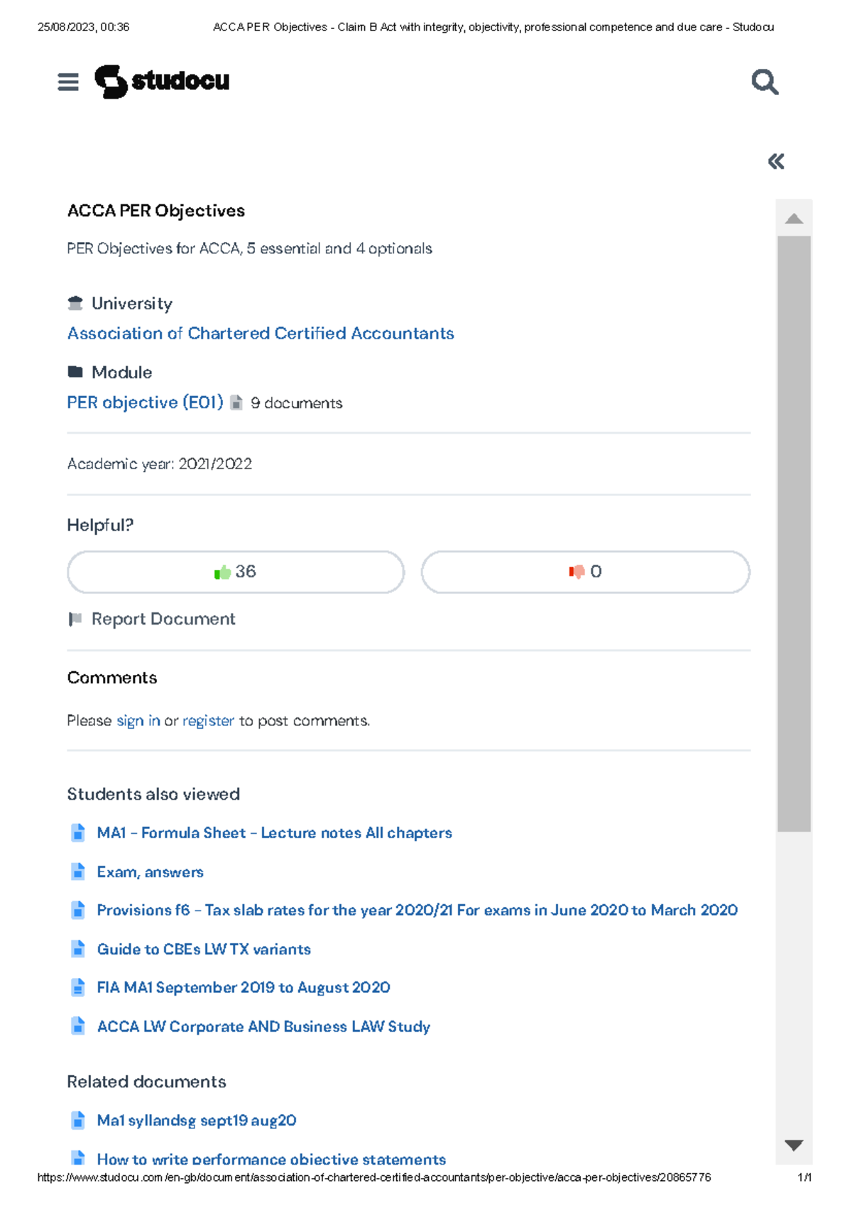 ACCA PER Objectives - Claim B Act with integrity, objectivity ...