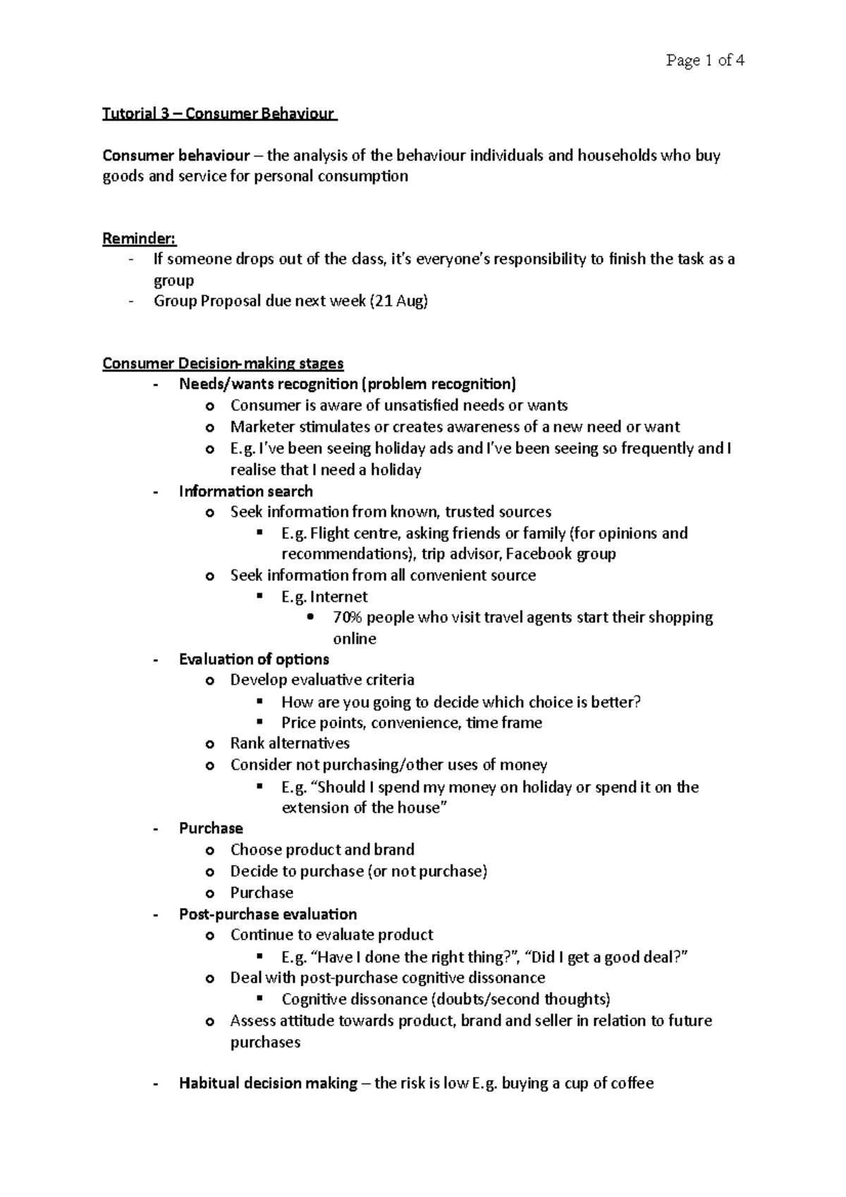 Week 4 - Marketing Foundations Tut - Tutorial 3 – Consumer Behaviour ...