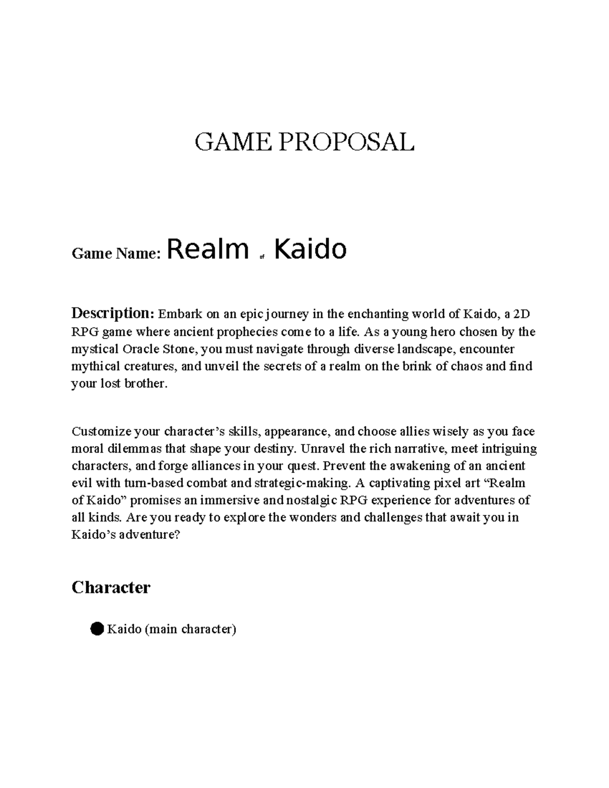 GAME Proposal character nyi nyi nyi - GAME PROPOSAL Game Name: Realm of ...