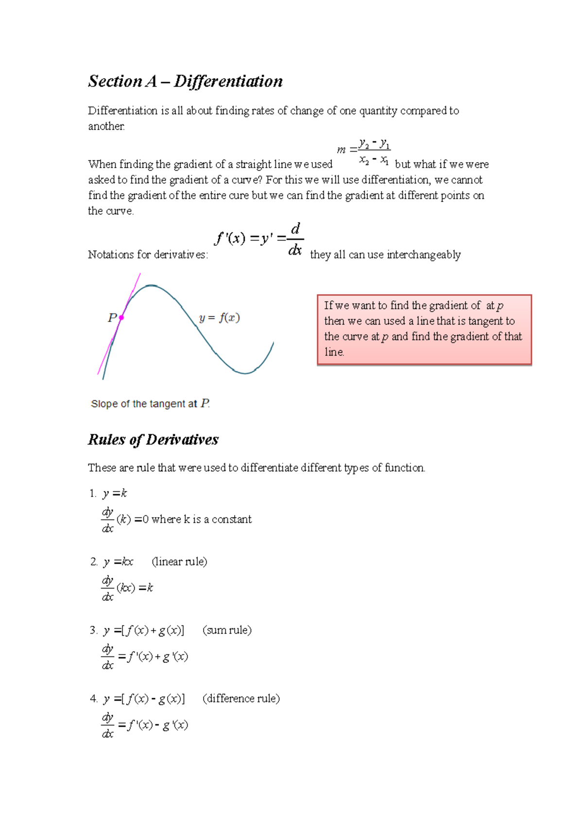 Differentiation - This consist of notes and practice questions ...