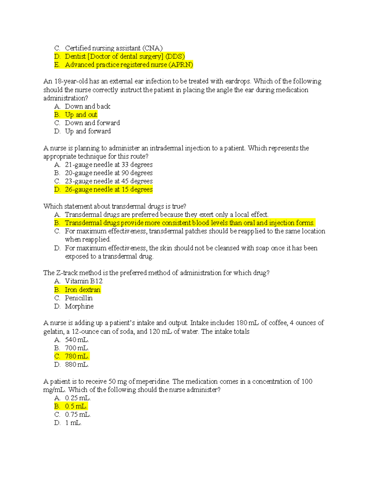 Practice questions for test #1 pharm 2 - NUR 310 - ASU - Studocu