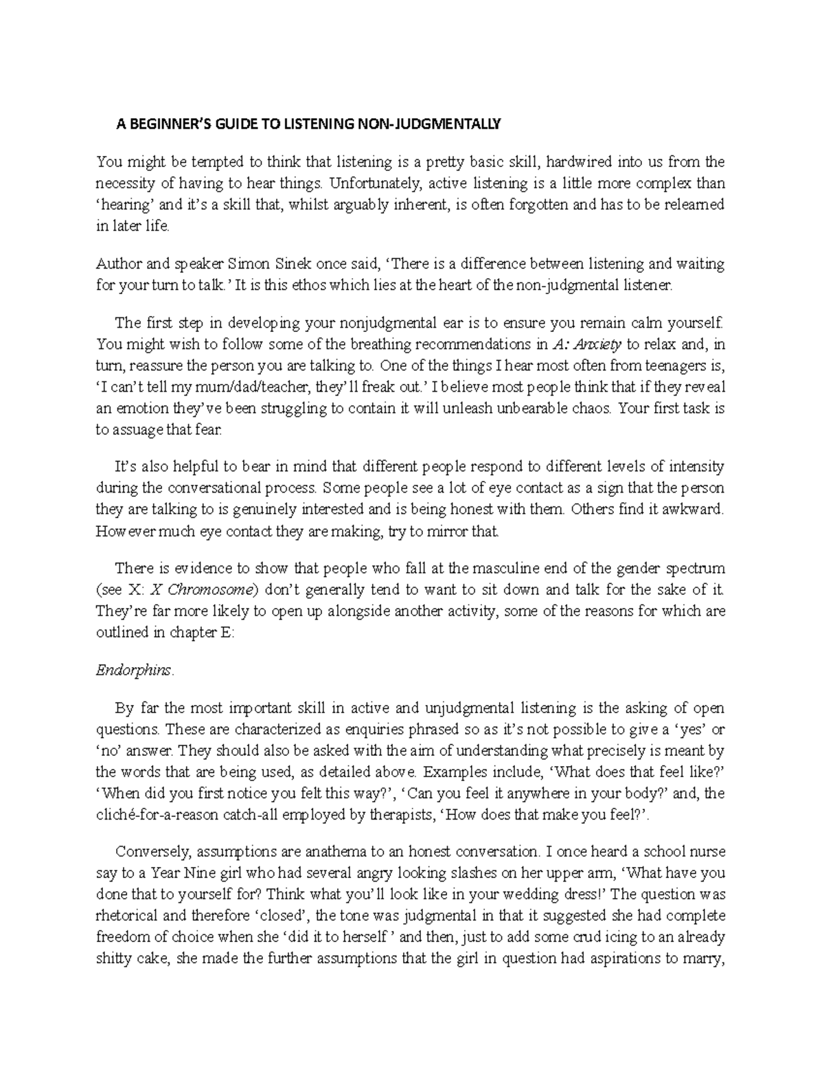 Guide TO Listening NON- Judgmentally - A BEGINNER’S GUIDE TO LISTENING ...