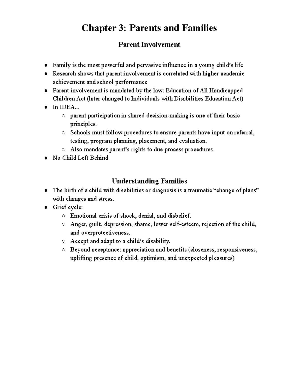 SPED ch.3 guided notes - Chapter 3: Parents and Families Parent ...