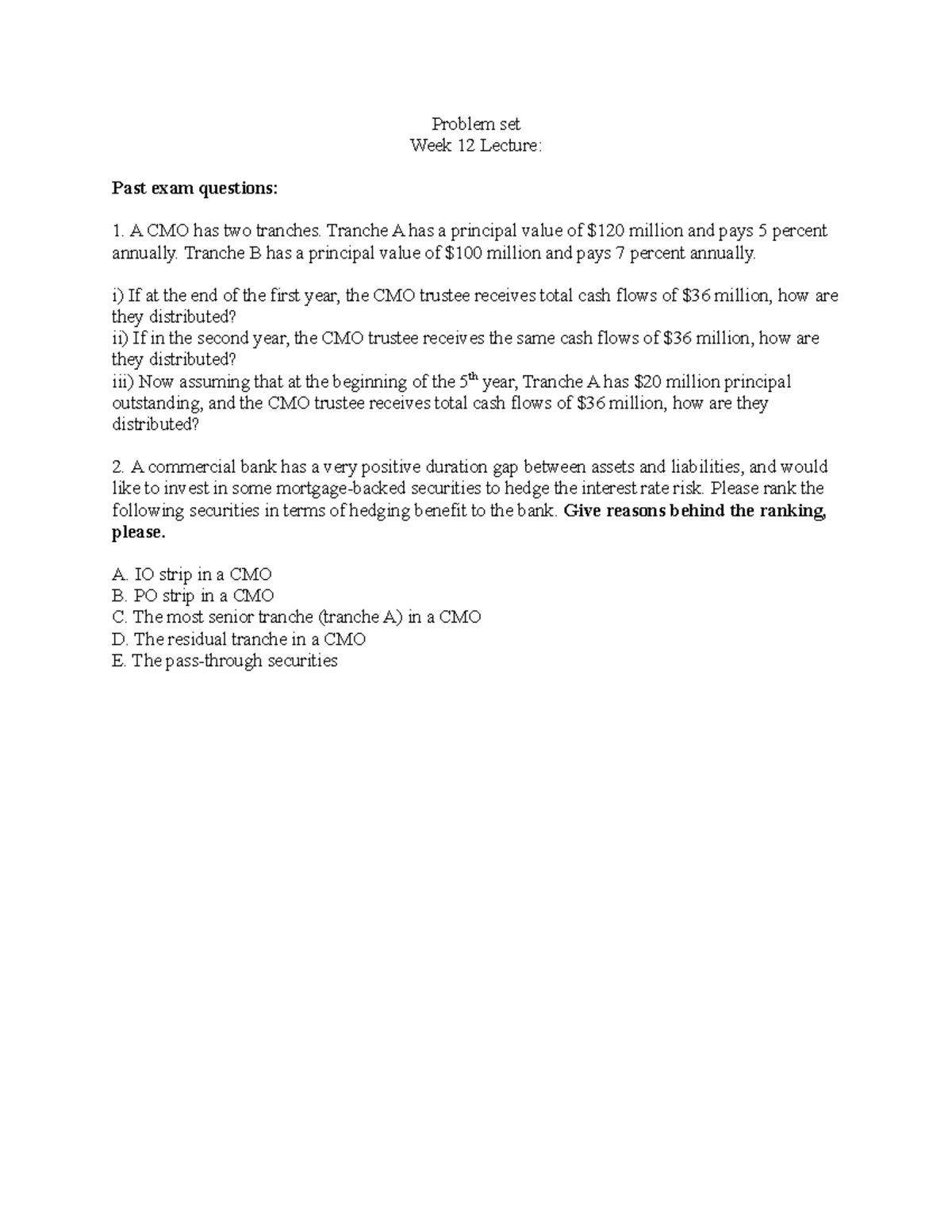 Problem Set 12 Tutorial work - Problem set Week 12 Lecture: Past exam ...