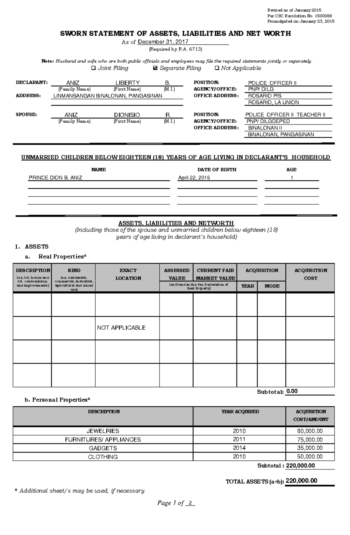 SALN maria 2023 - be more matured - Page 1 of ___ Revised as of January ...