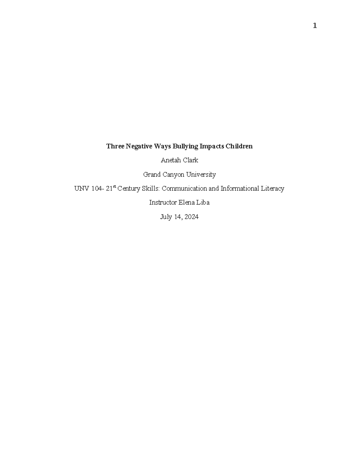 first draft: expository essay week 4 - cheat sheet - Three Negative ...