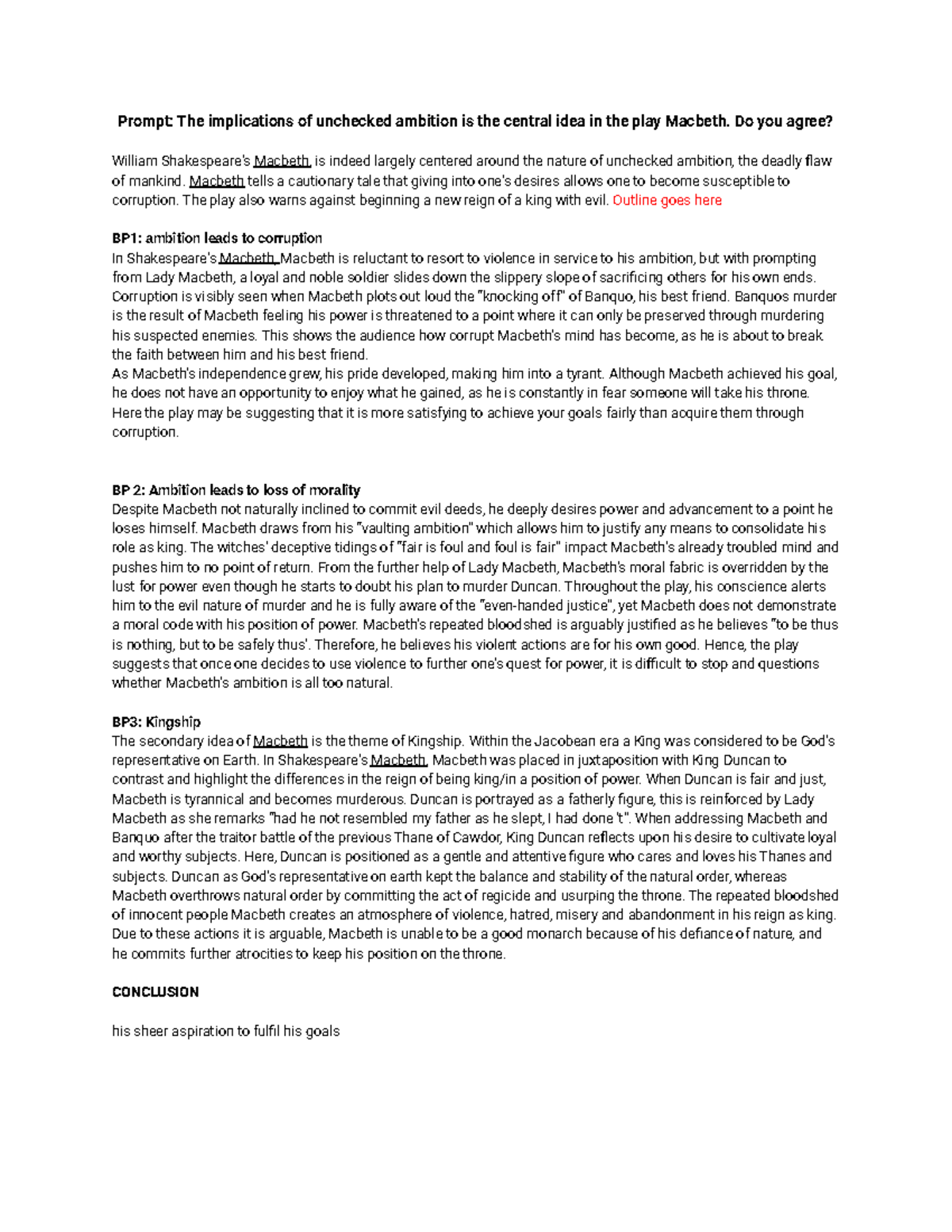 Macbeth Practise paragraphs - Prompt: The implications of unchecked ...