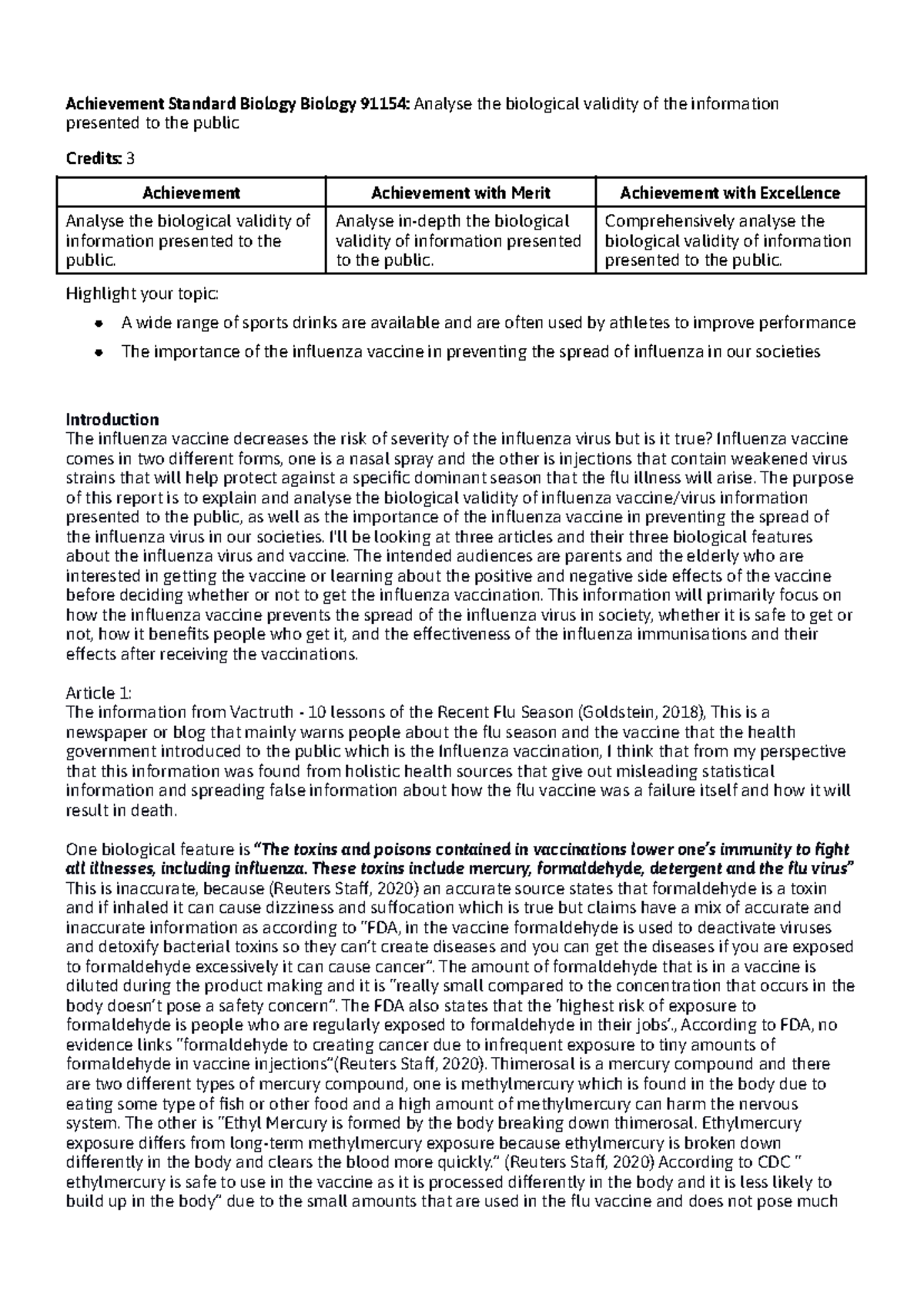 Bio2.2 Report write in this doc - Achievement Standard Biology Biology ...