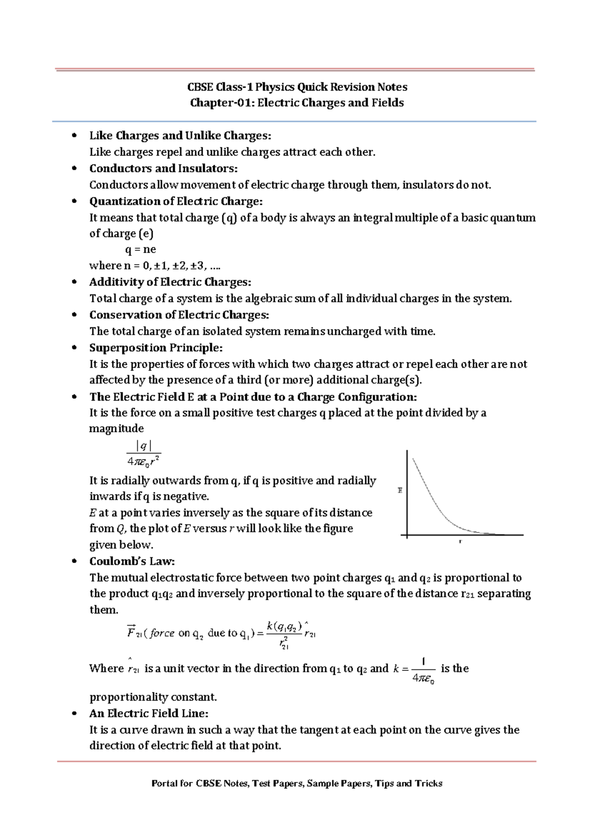 12 physics notes ch01 electric charges and field - Portal for CBSE ...