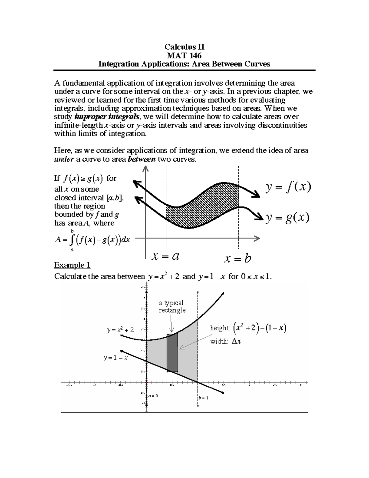 Ch06sec01intapsarea - Lecture notes chapter 6 - Calculus II MAT 146 ...