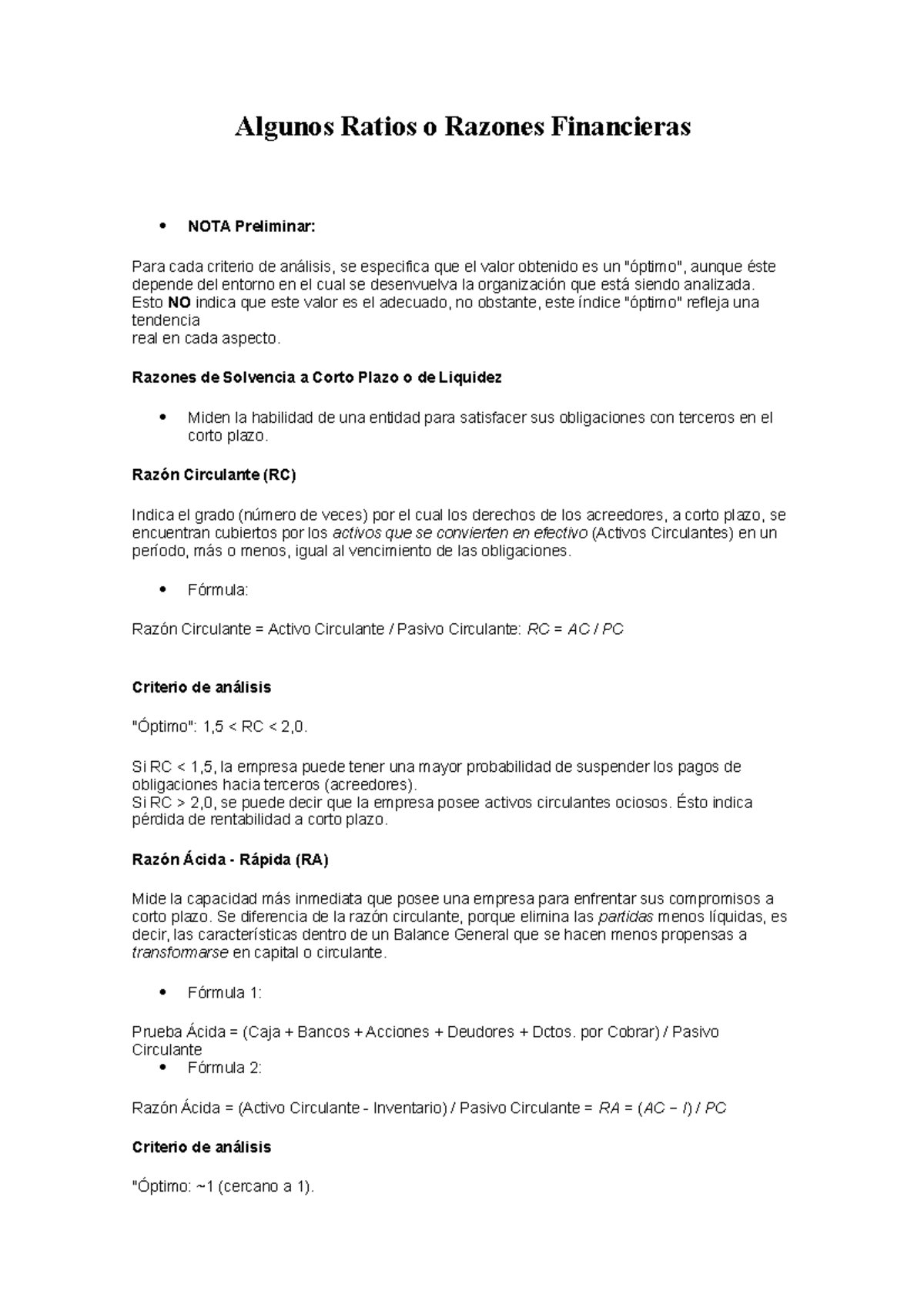 Ratios Y Razones Financieras 3 - Algunos Ratios o Razones Financieras ...