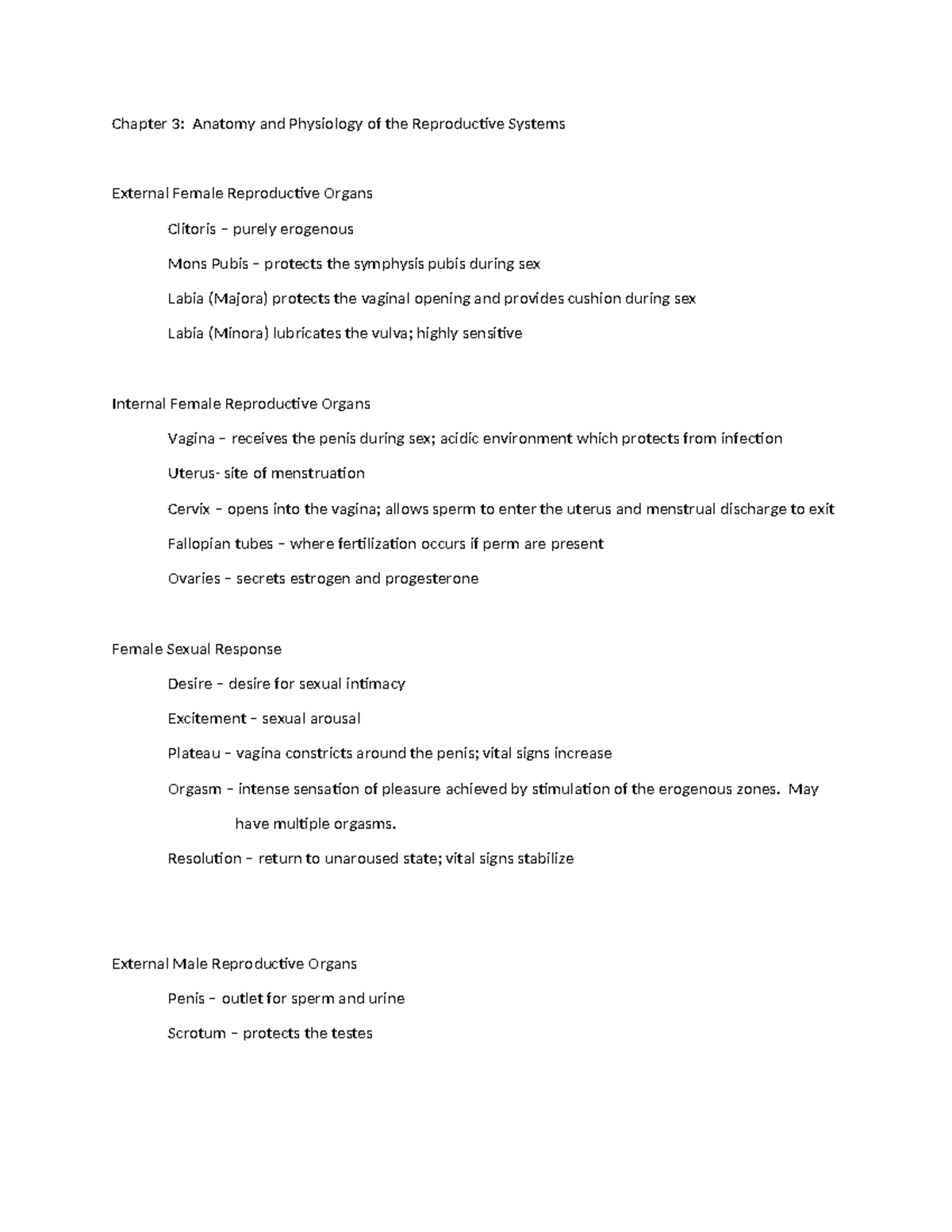Chapter 3 Notes - Chapter 3: Anatomy and Physiology of the Reproductive ...