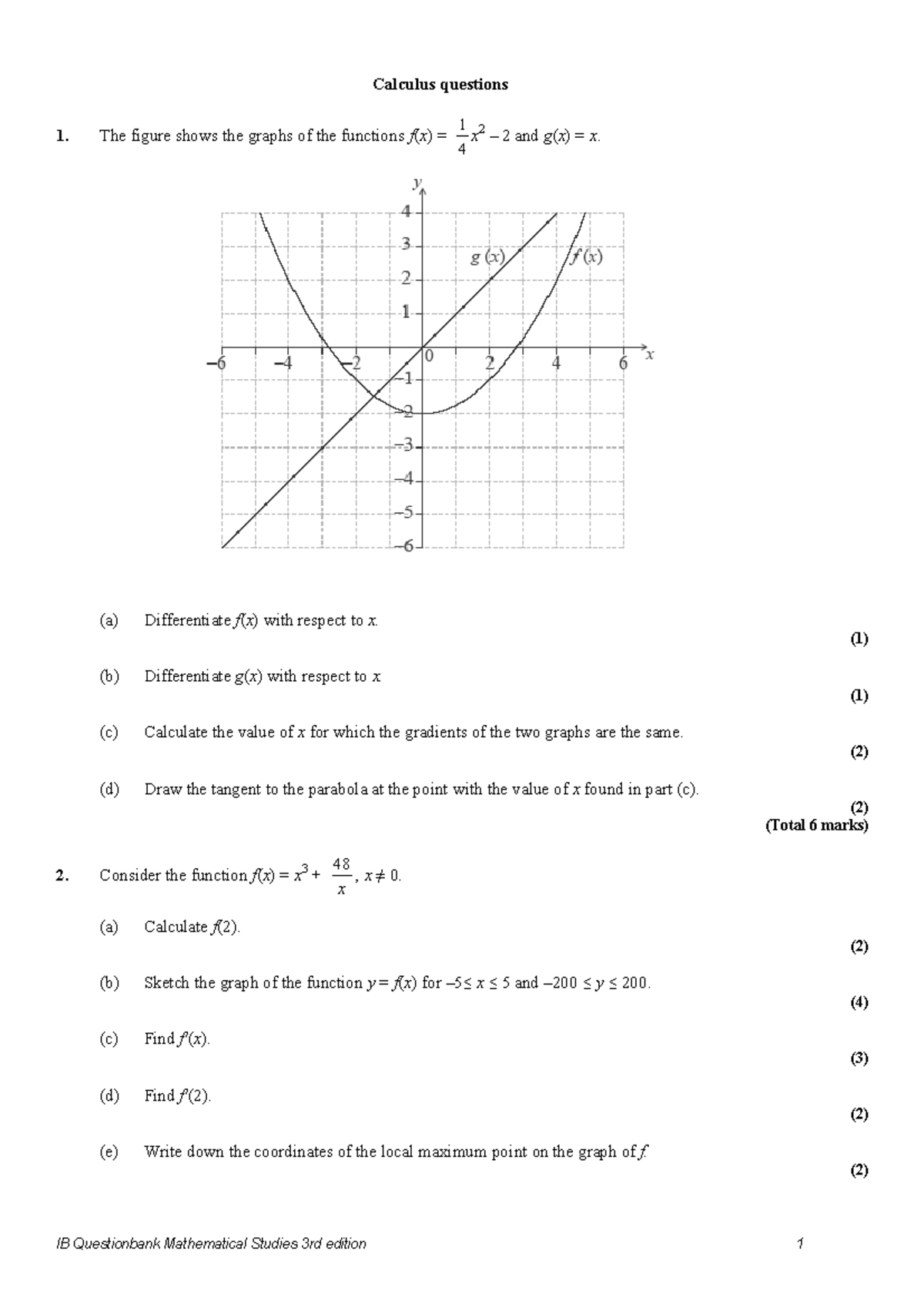 Calculus practice - mathematics IB & AP & A & O LEVELS