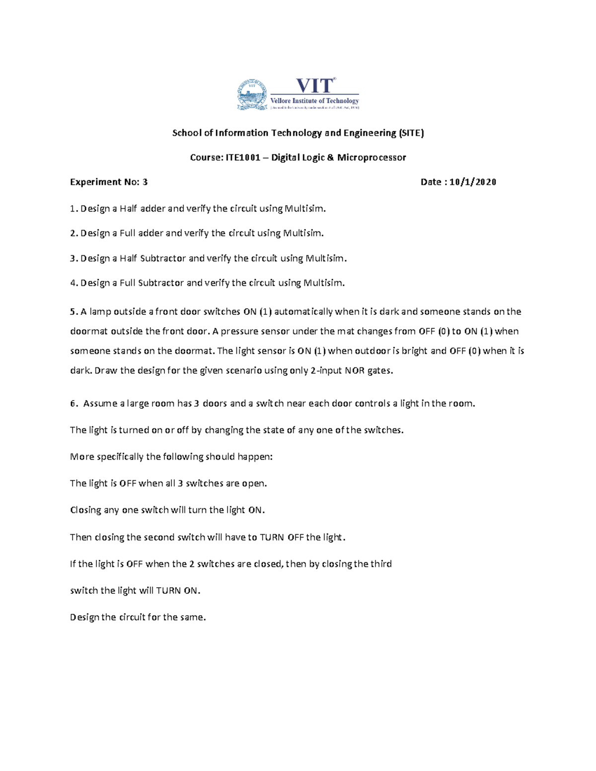 VL2019 205004368 AST03 - School of Information Technology and Engineering (SITE) Course: ITE1001 ...