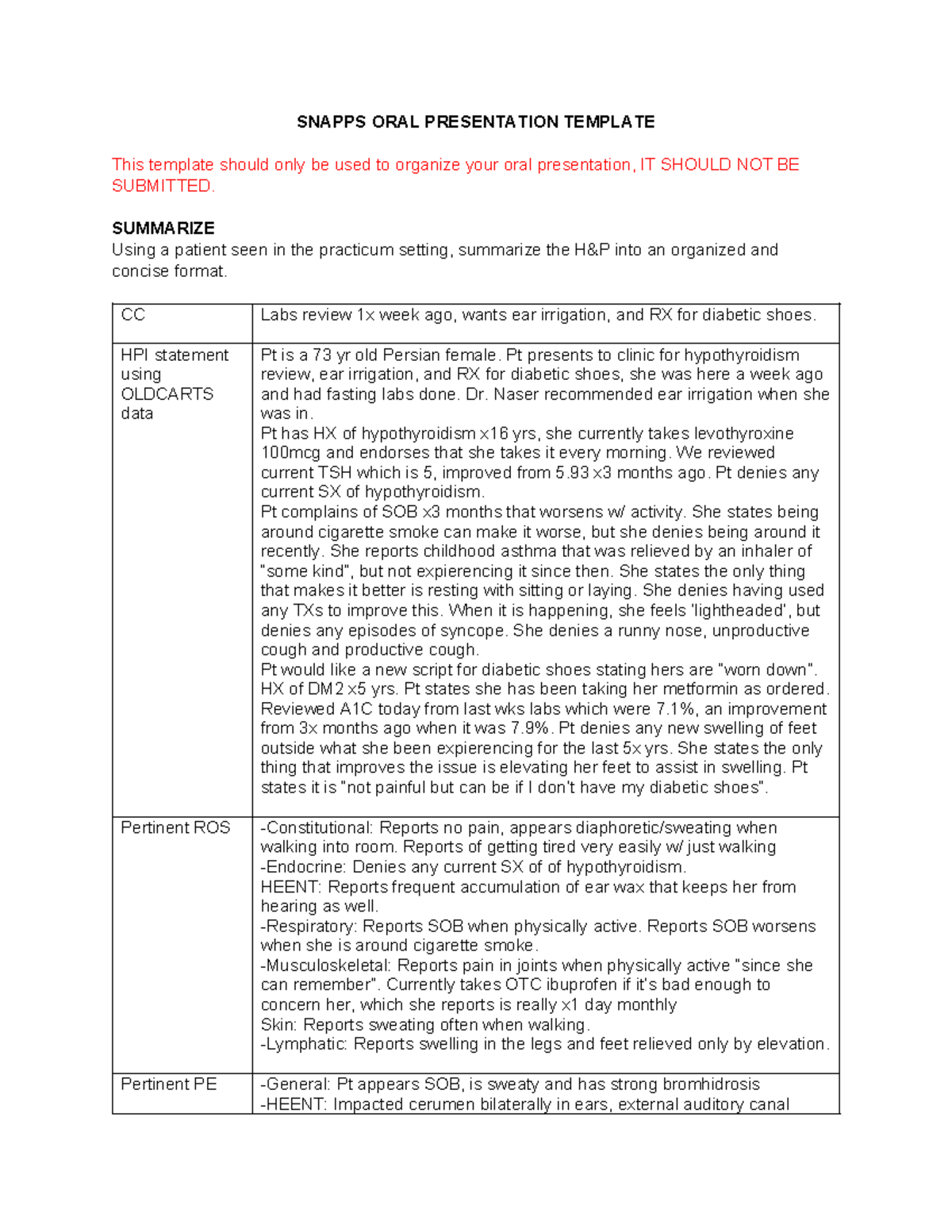 FNP NR511 Snapps Template for Oral Presentation 09-2019 - SNAPPS ORAL ...