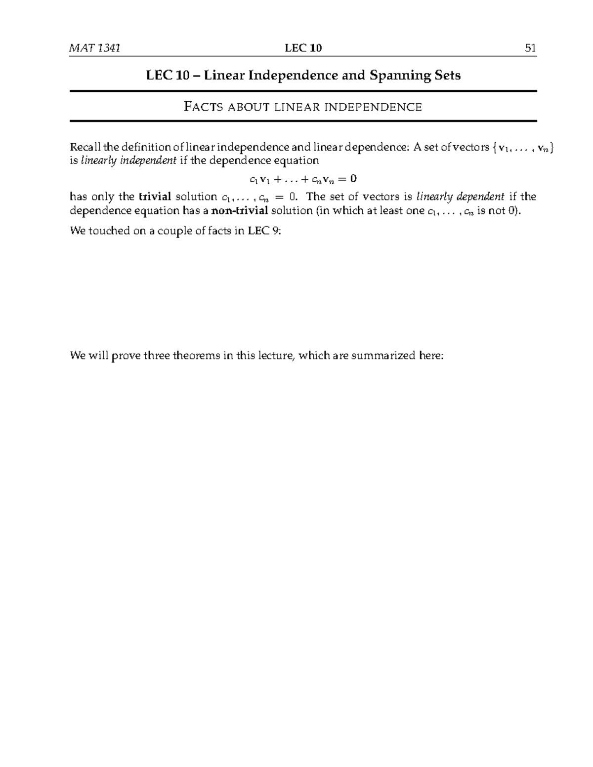 MAT 1341 Lecture 10 - lec - MAT 1341 LEC 10 51 LEC 10 – Linear ...