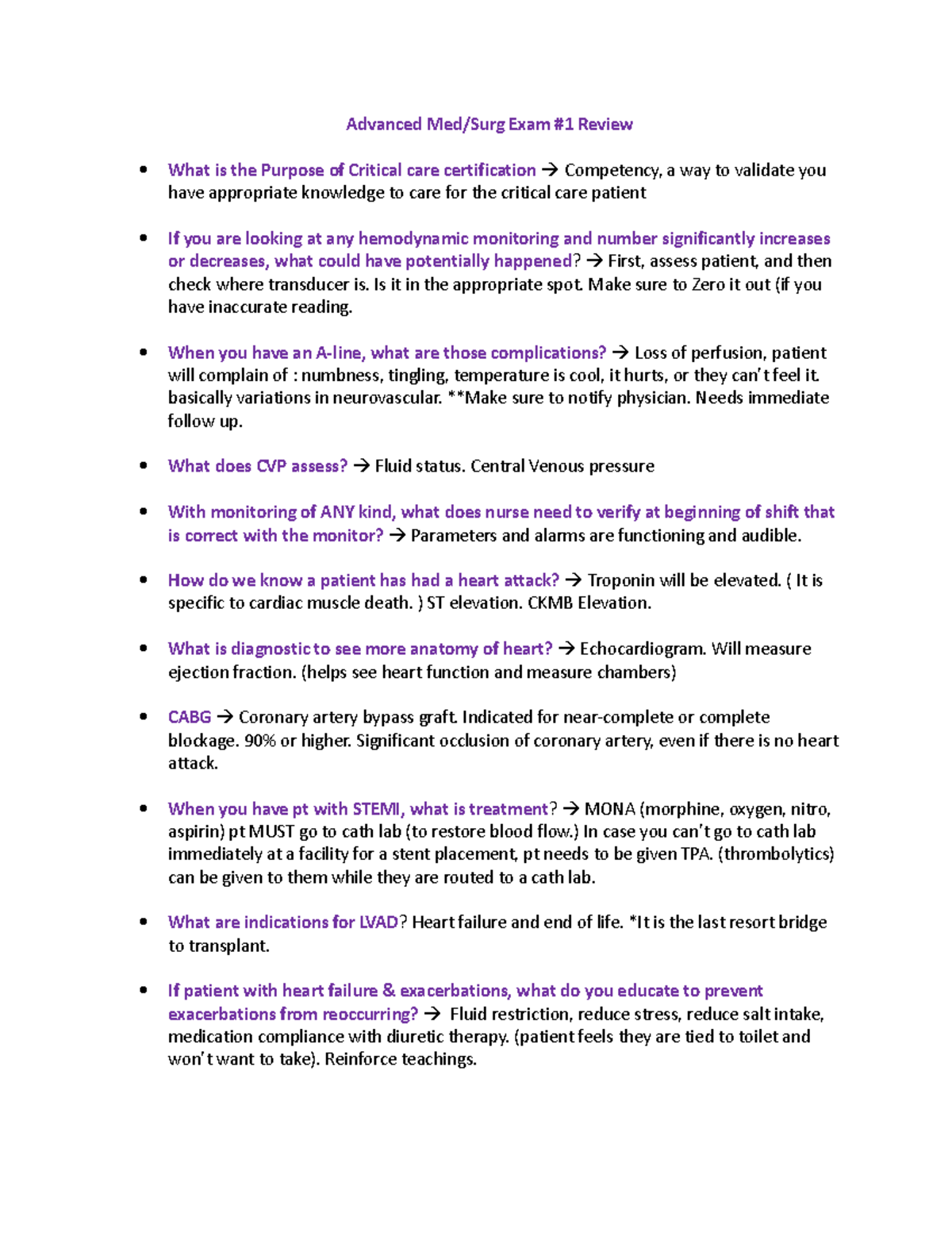 Advanced Med Surg Exam 1 review - Advanced Med/Surg Exam #1 Review What ...