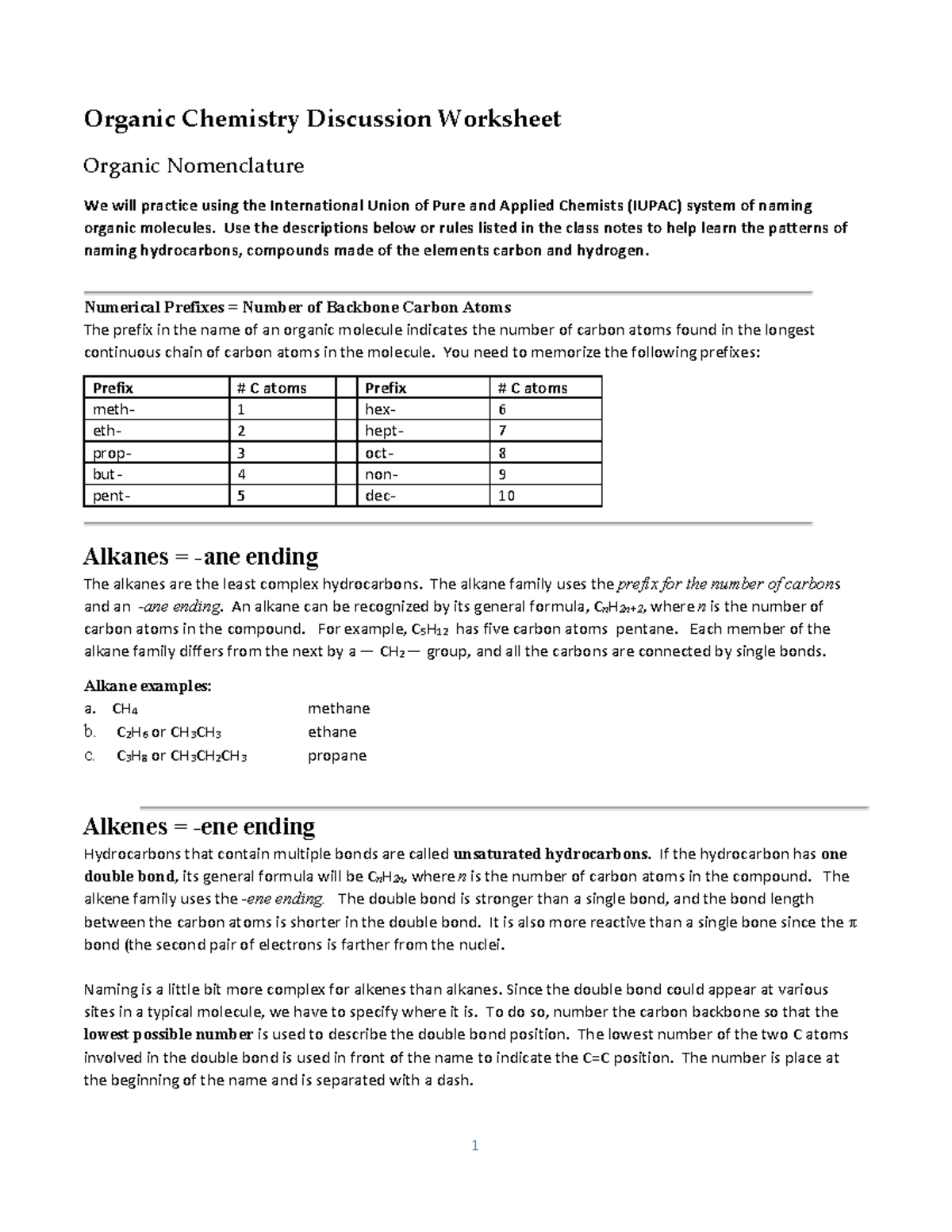 Week 15. Organic Chemistry Discussion Worksheet[ 7652] - Organic ...