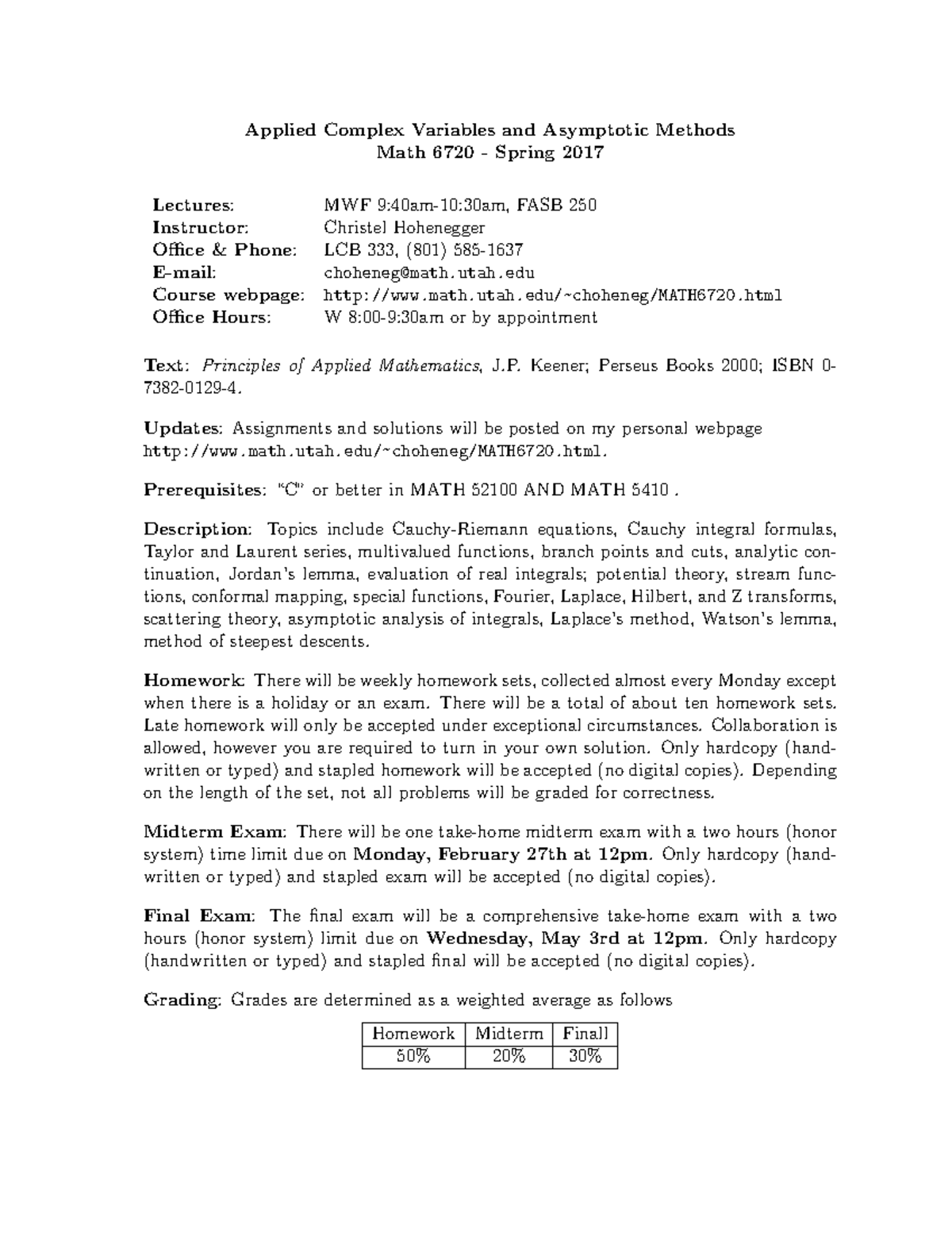 Syllabus Great Course Applied Complex Variables And Asymptotic Methods Math 6720 Spring