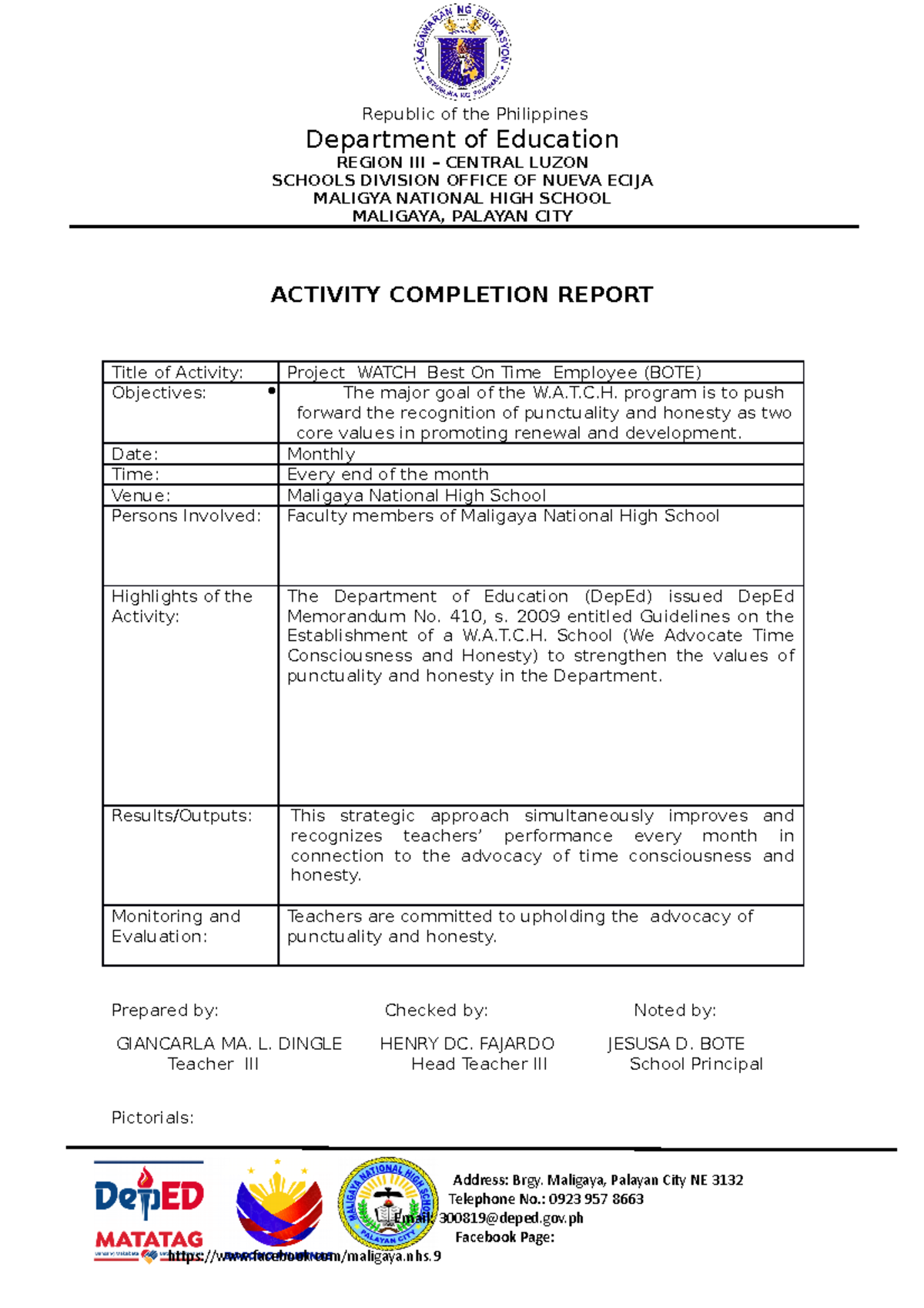 Activity- Completion- Report 5 - Republic of the Philippines Department ...