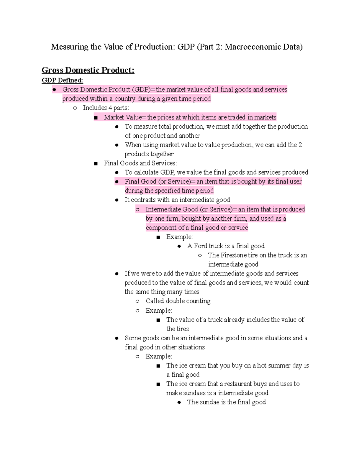 ECO 202 Chapter 4 Notes - Measuring the Value of Production: GDP (Part ...