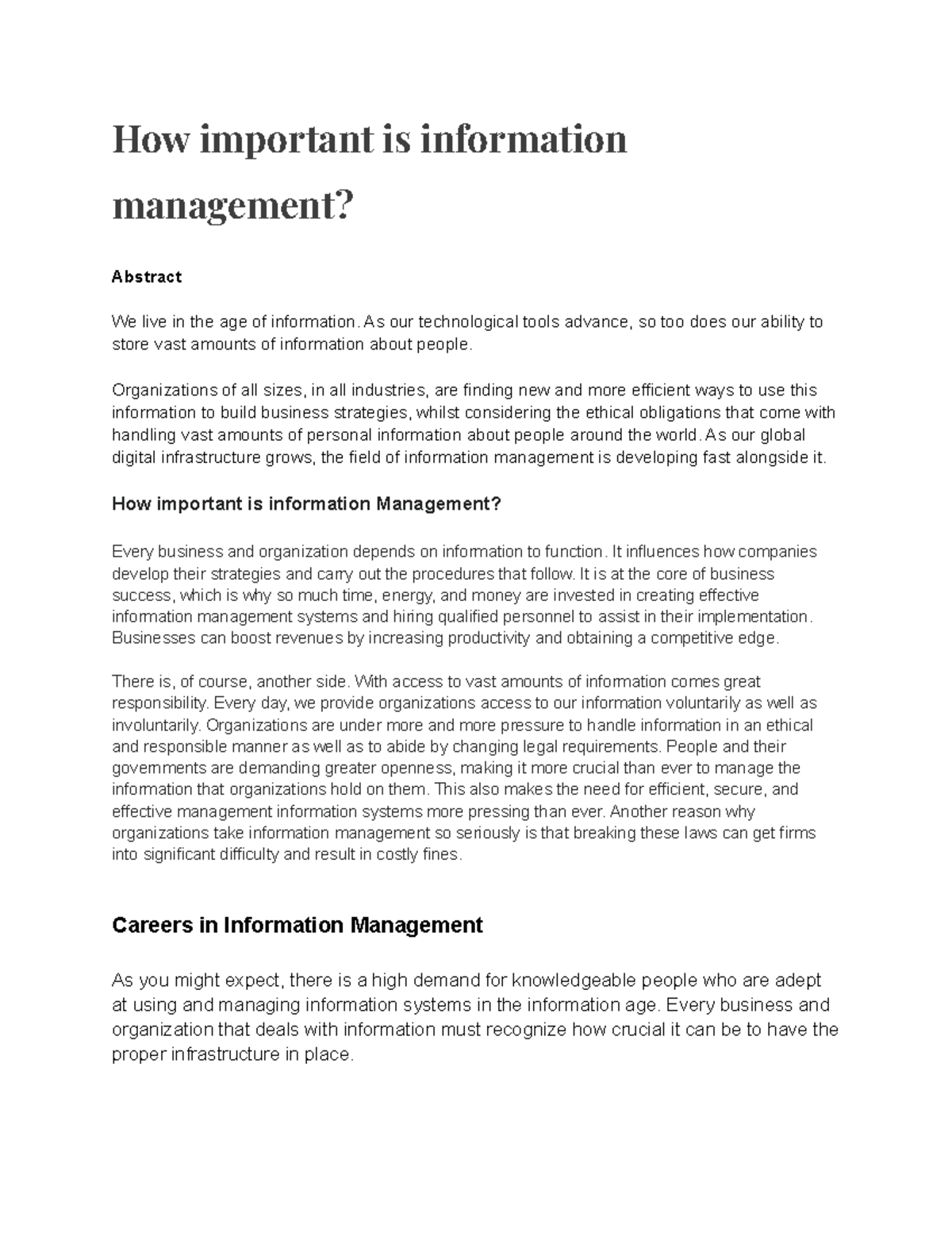 How important is information management - How important is information ...