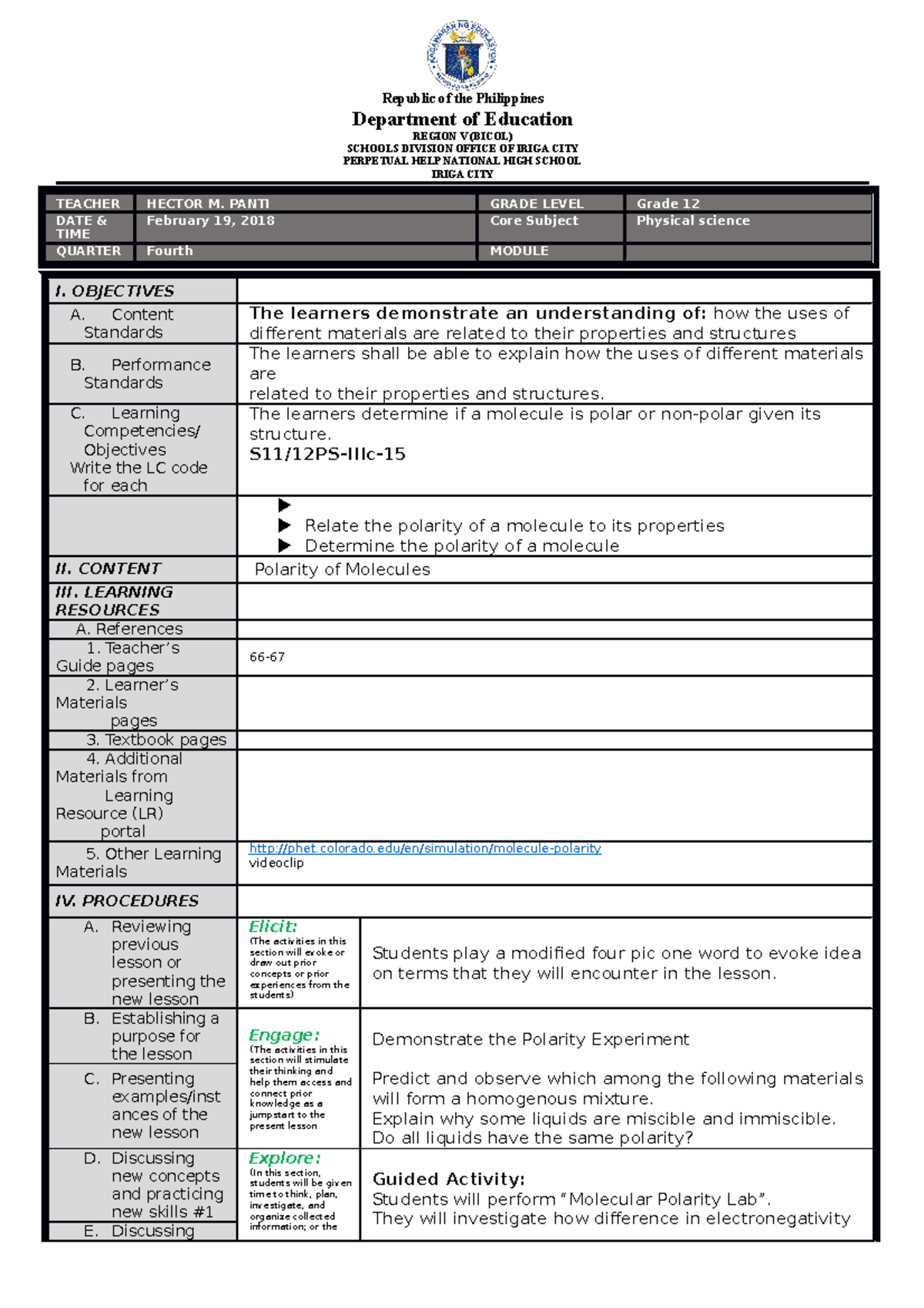 DLP DEMO - dAILY LESSON PLAN SAMPLE - Department of Education REGION V ...