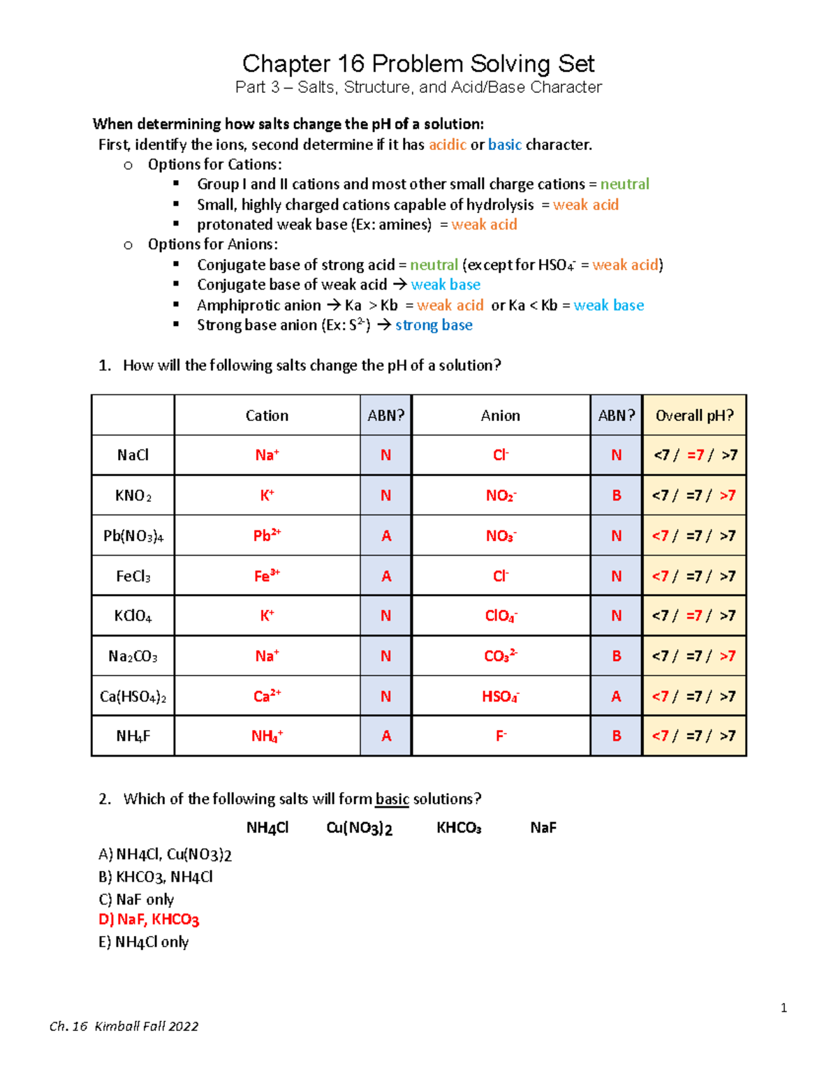 Ch16 Practice Problems Pt3 KEY - 1 Chapter 16 Problem Solving Set Part 3 – Salts, Structure, and ...