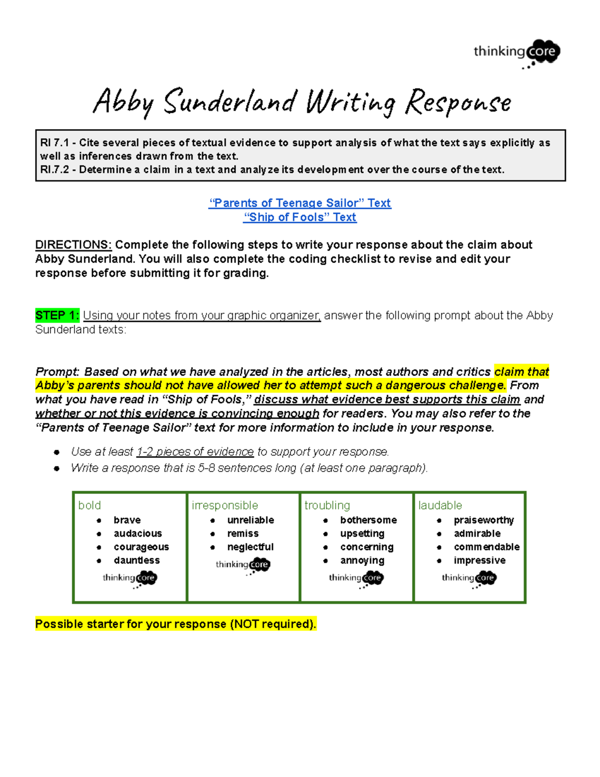 Hayden Hanna - (1024) Writing Response Abby Sunderland Perspectives ...