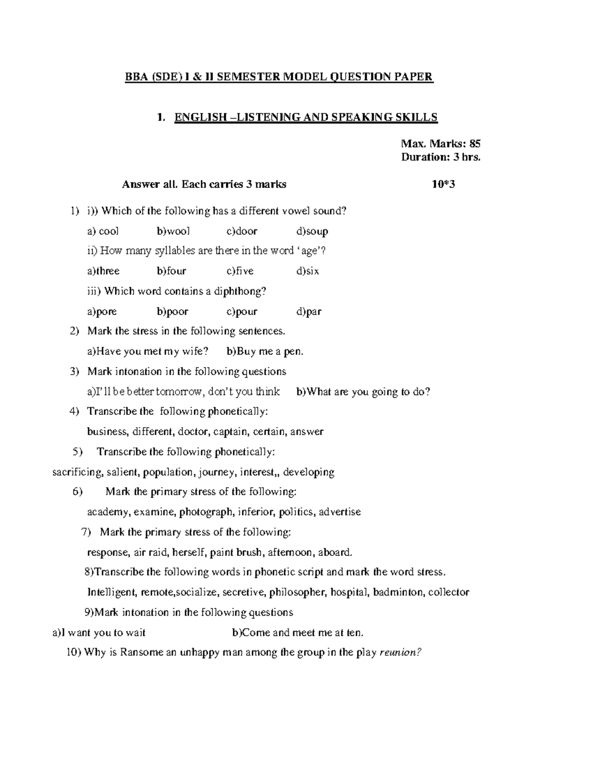 News BBAmodelqstn - This helps me in my study - BBA (SDE) I & II ...