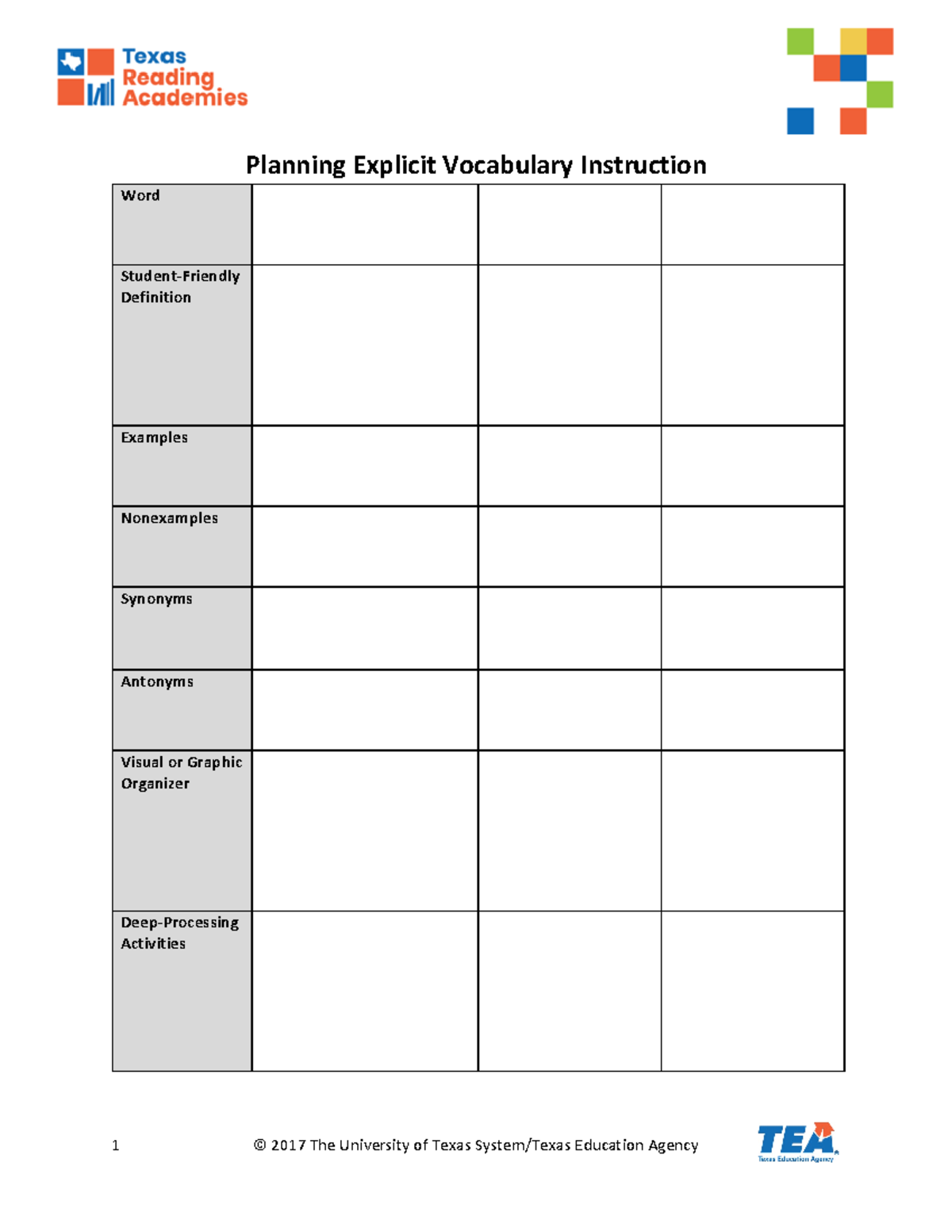Planning Explicit Instructions for Vocabulary(1)-1 - 1 © 2017 The ...