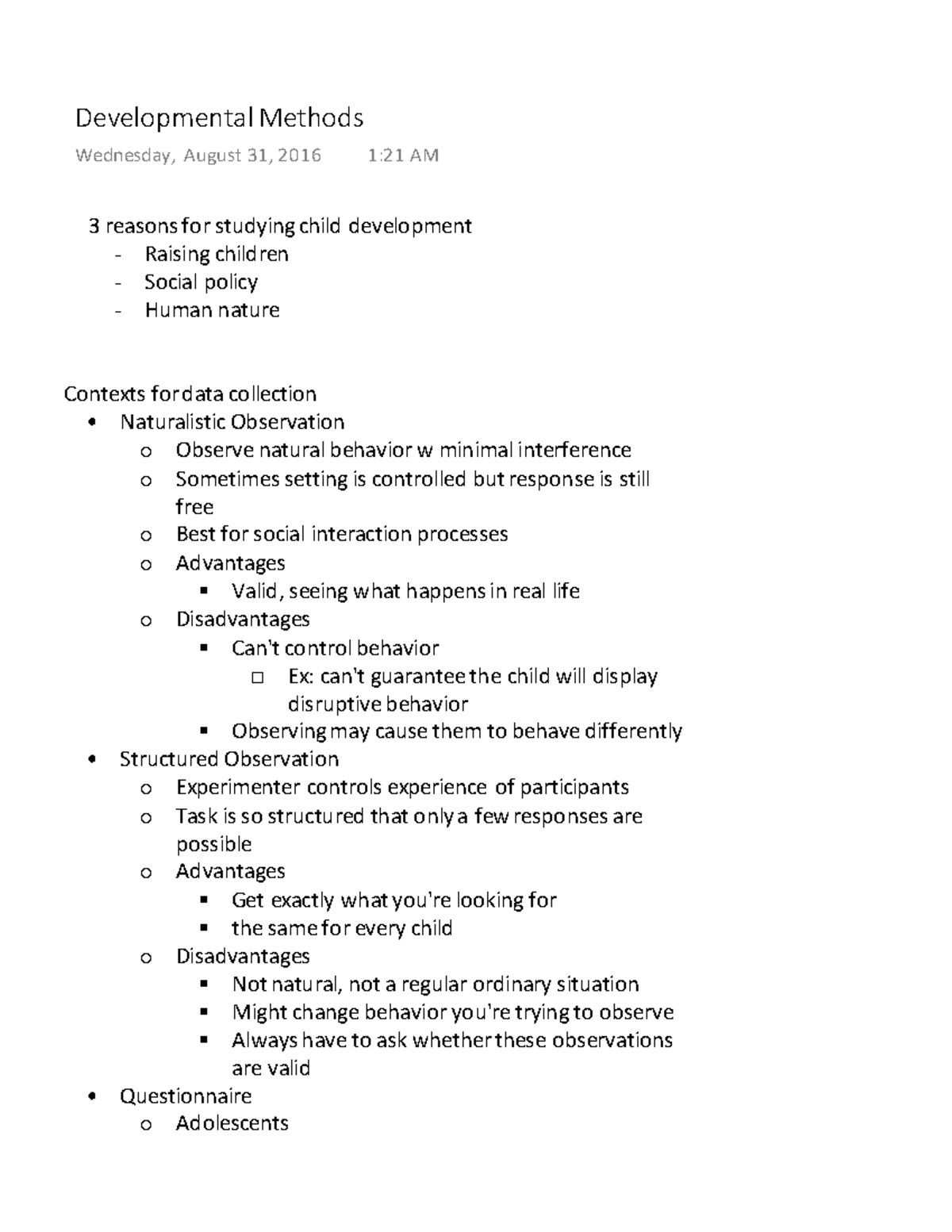 Developmental Methods - Developmental Methods Wednesday, August 31 ...