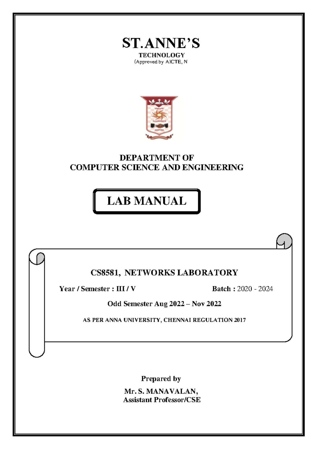 CS8581- Networks Laboratory-138238095-CS8581CN LAB Manual - DEPARTMENT OF COMPUTER SCIENCE AND ...