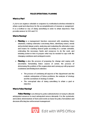 Police Operational Planning - POLICE OPERATIONAL PLANNING What is a ...