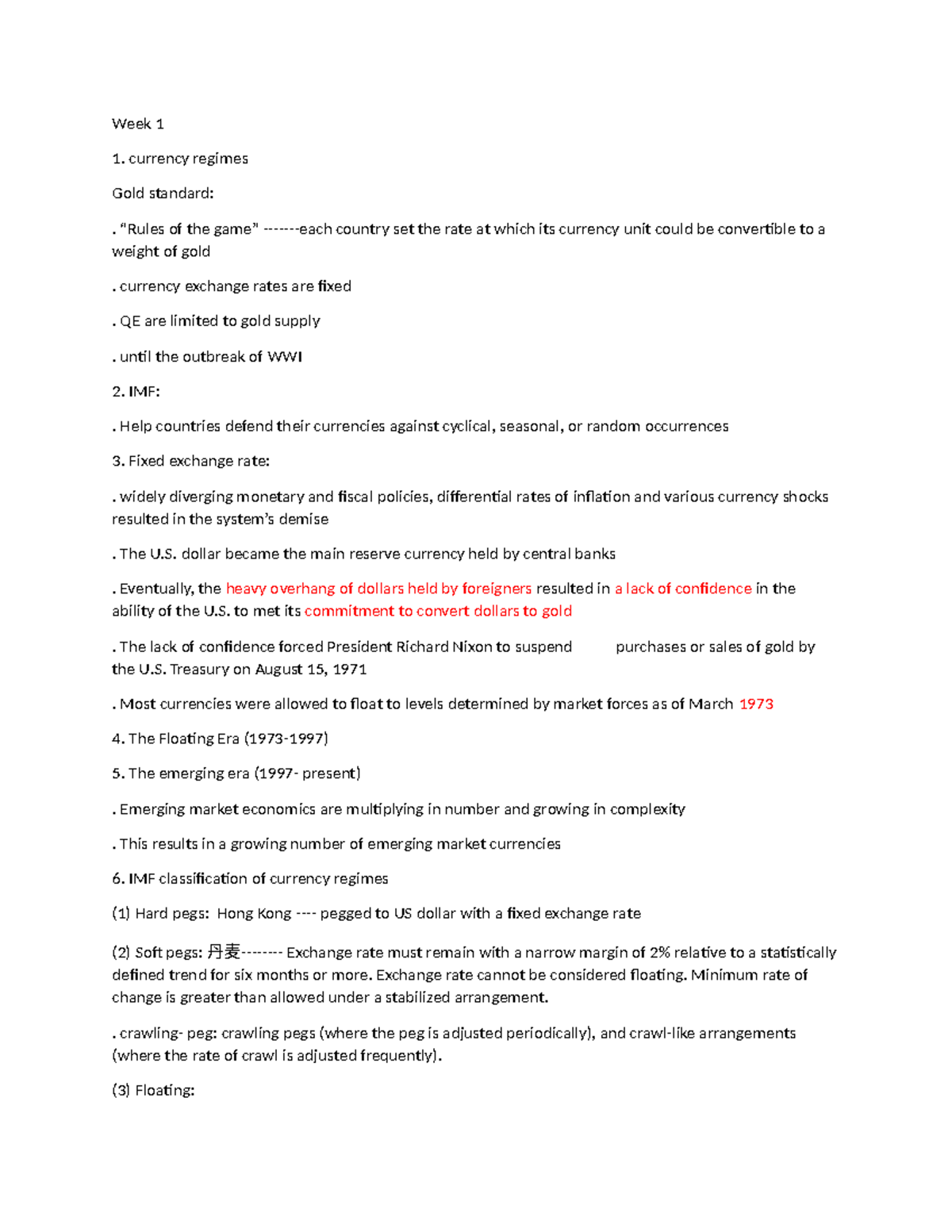 BOP notes and detailed explaination - Week 1 currency regimes Gold ...