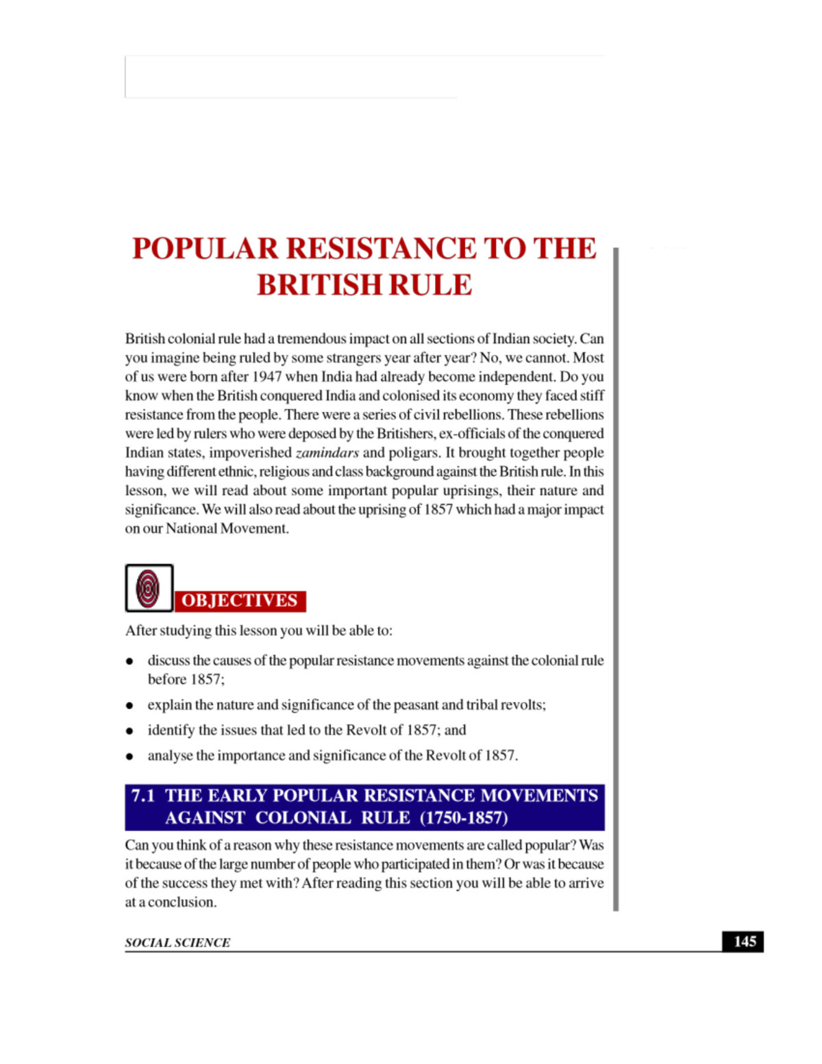 Social science-Popular Resistance TO THE British RULE - Social Science ...