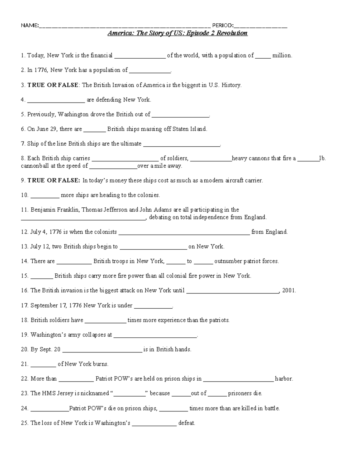 America the story of us episode 2 revolution question guide - America ...