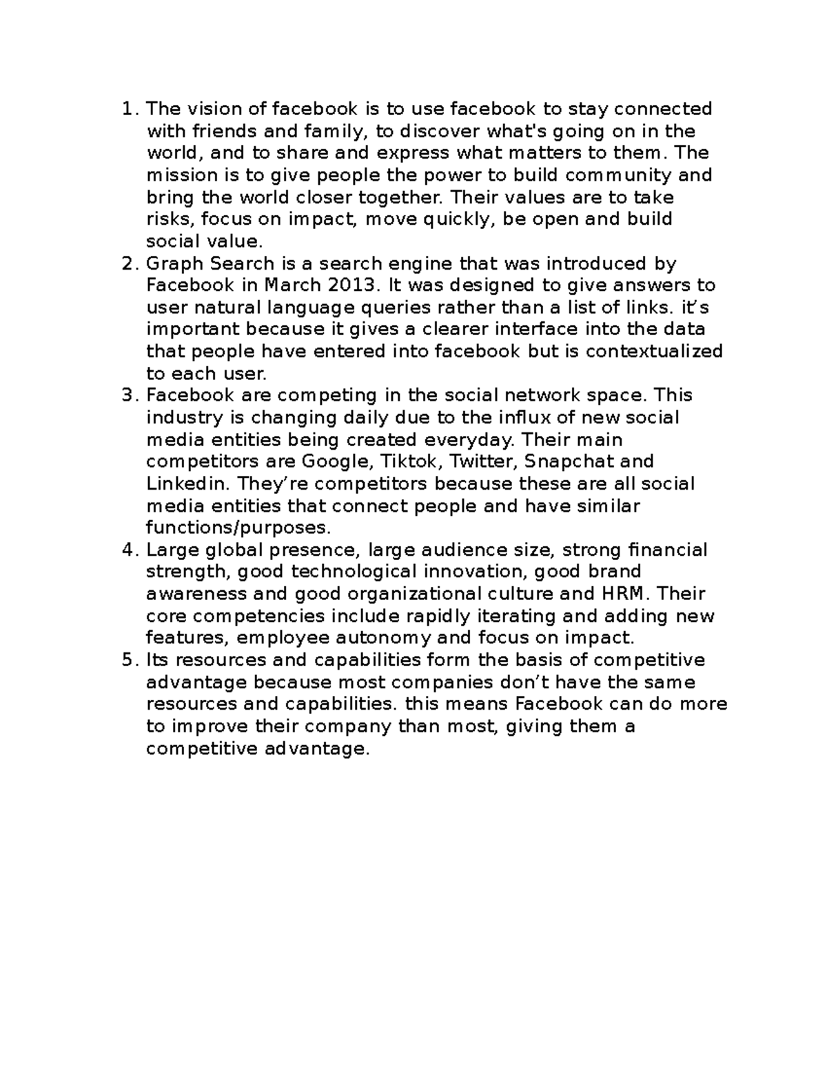 Facebook assignment - sample case study - The vision of facebook is to ...